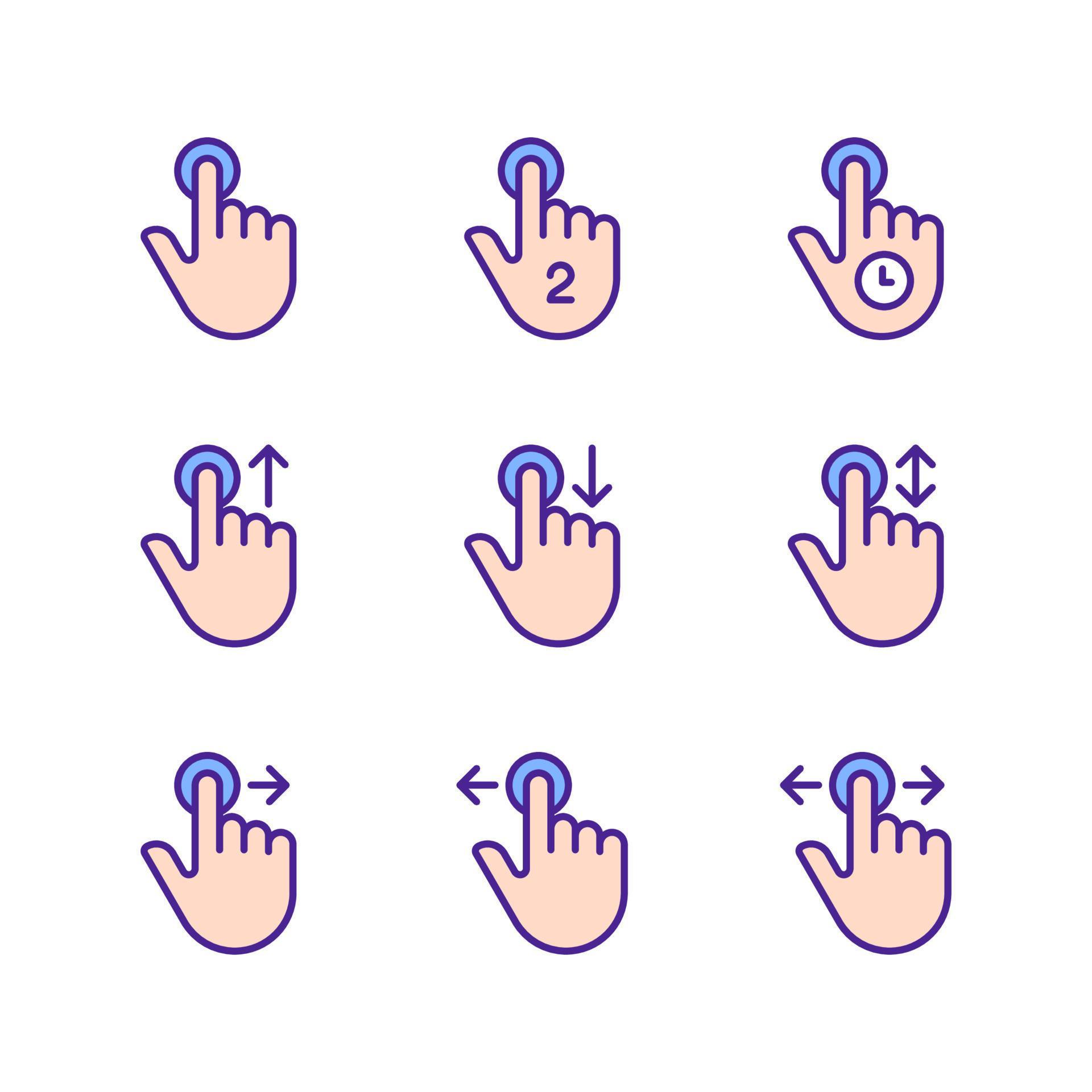 Touchscreen Control Pixel Perfect Rgb Color Icons Set Navigation Gestures Smartphone And