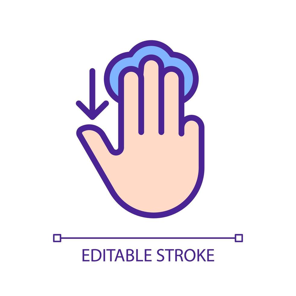 Three finger touch downwards pixel perfect RGB color icon. Swipe down ... Three finger touch downwards pixel perfect RGB color icon. Swipe down ...