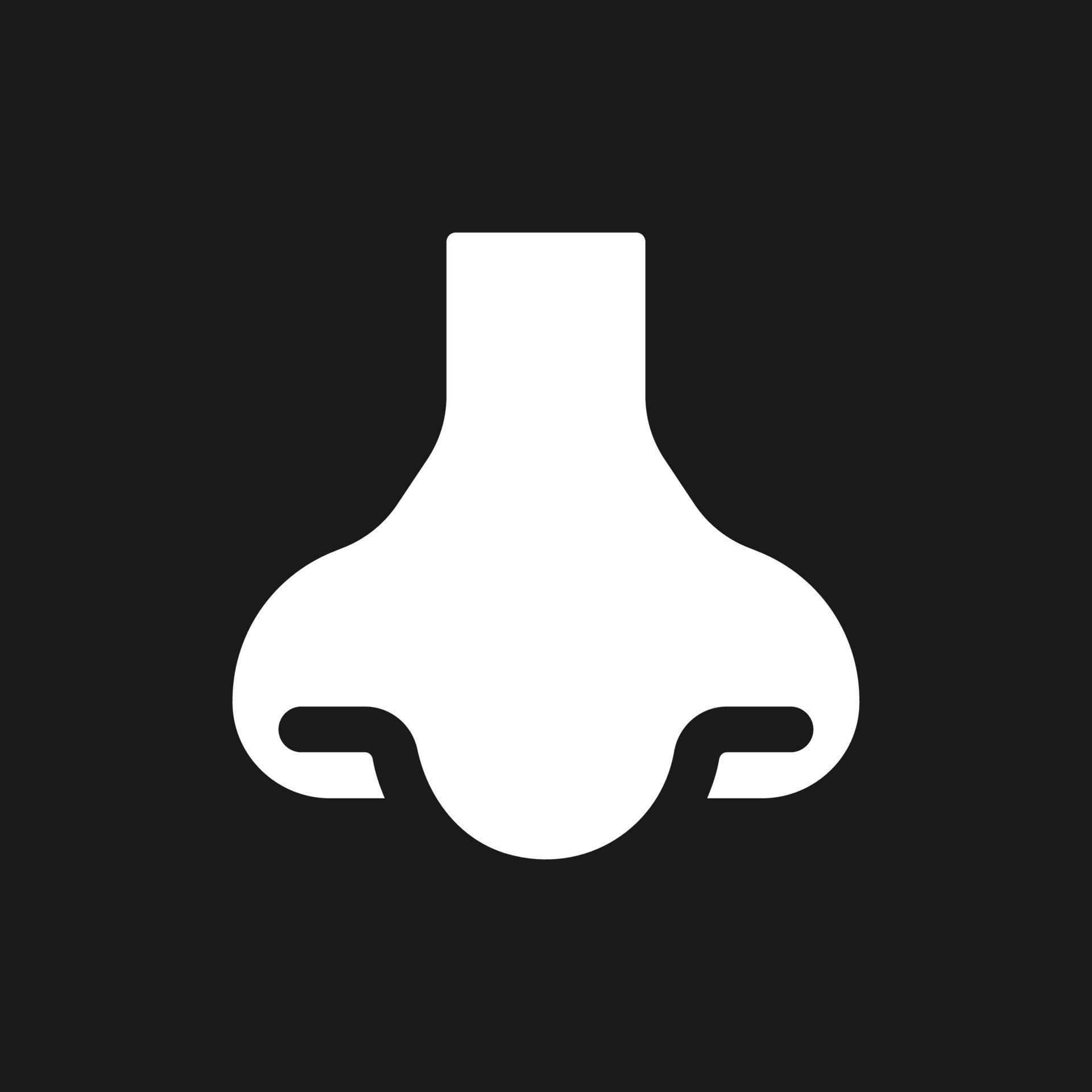 Nose dark mode glyph ui icon. Sensory and respiratory system. User interface design. White ...