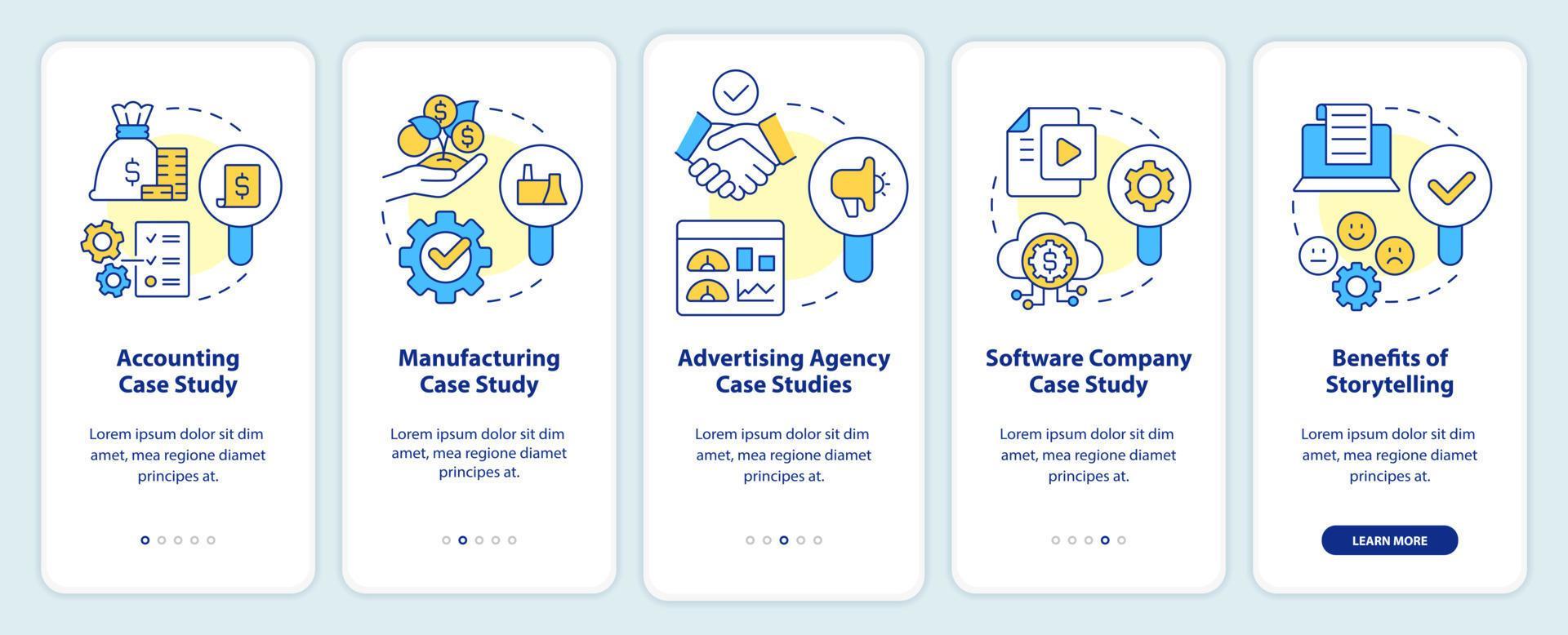 Case studies usage onboarding mobile app screen. Analytics walkthrough ...