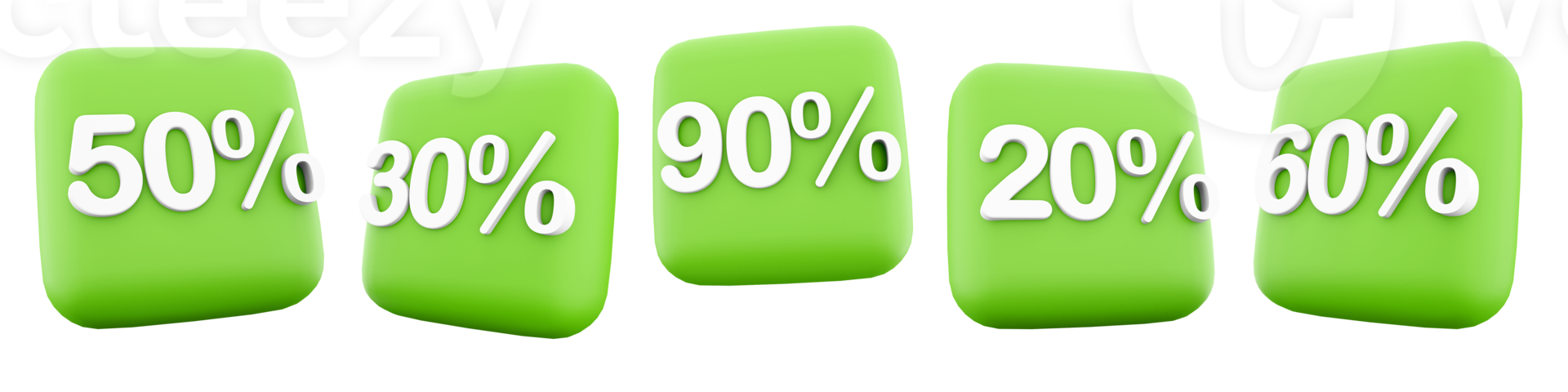 3d rendering 20, 30, 50, 60, 90 percent icon set. 3d render sale icon ...