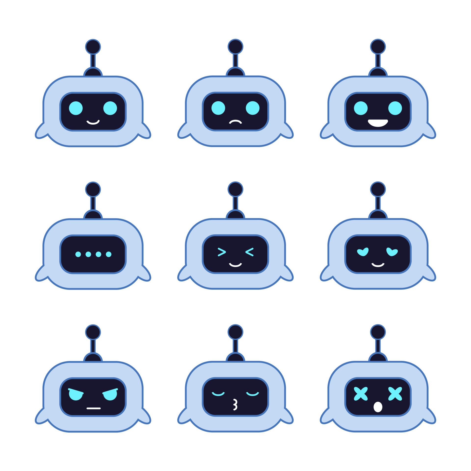 Chatbot avatar. Computer chat bots with emotions. Robots digital ...