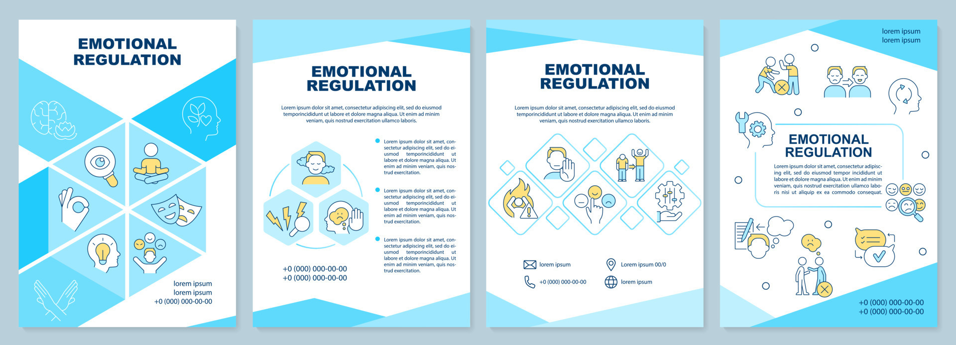 Emotional regulation turquoise brochure template. Leaflet design with ...