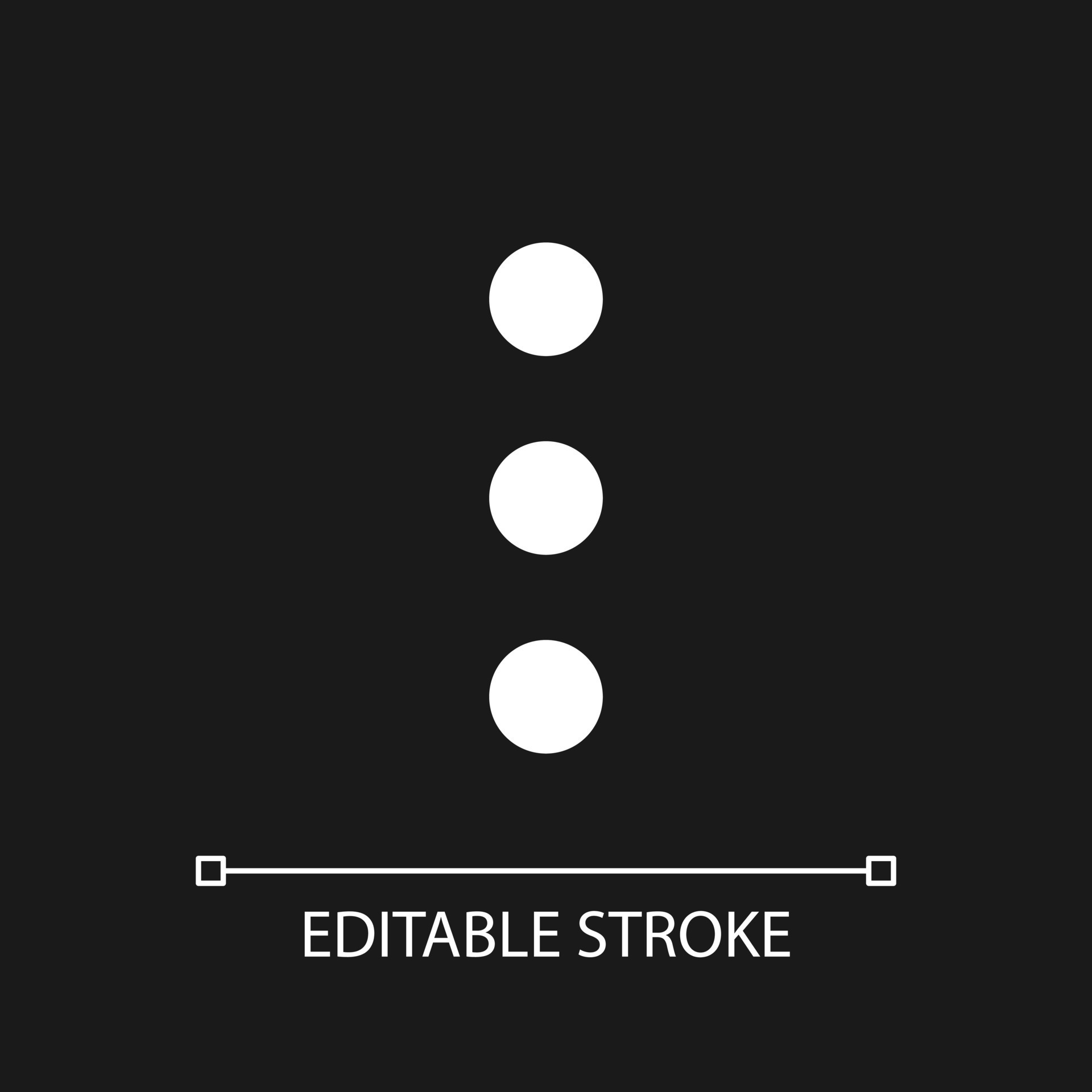 Three vertical dots menu pixel perfect white linear ui icon for dark theme. Kebab menu represent ...