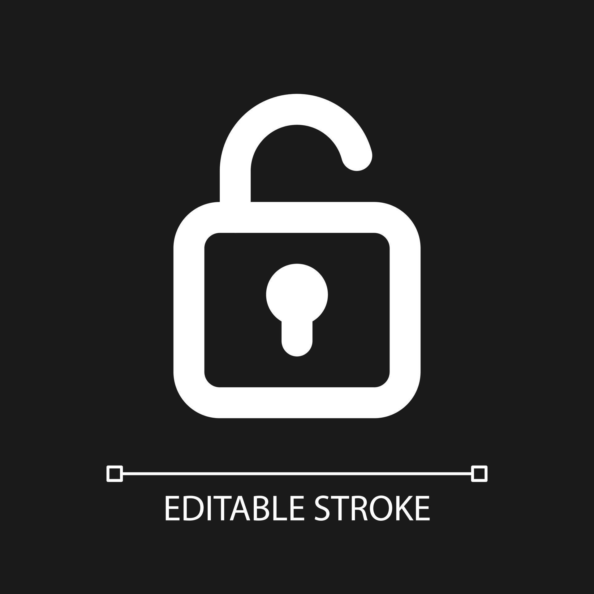Unlocked padlock pixel perfect white linear ui icon for dark theme ... Unlocked padlock pixel perfect white linear ui icon for dark theme ...