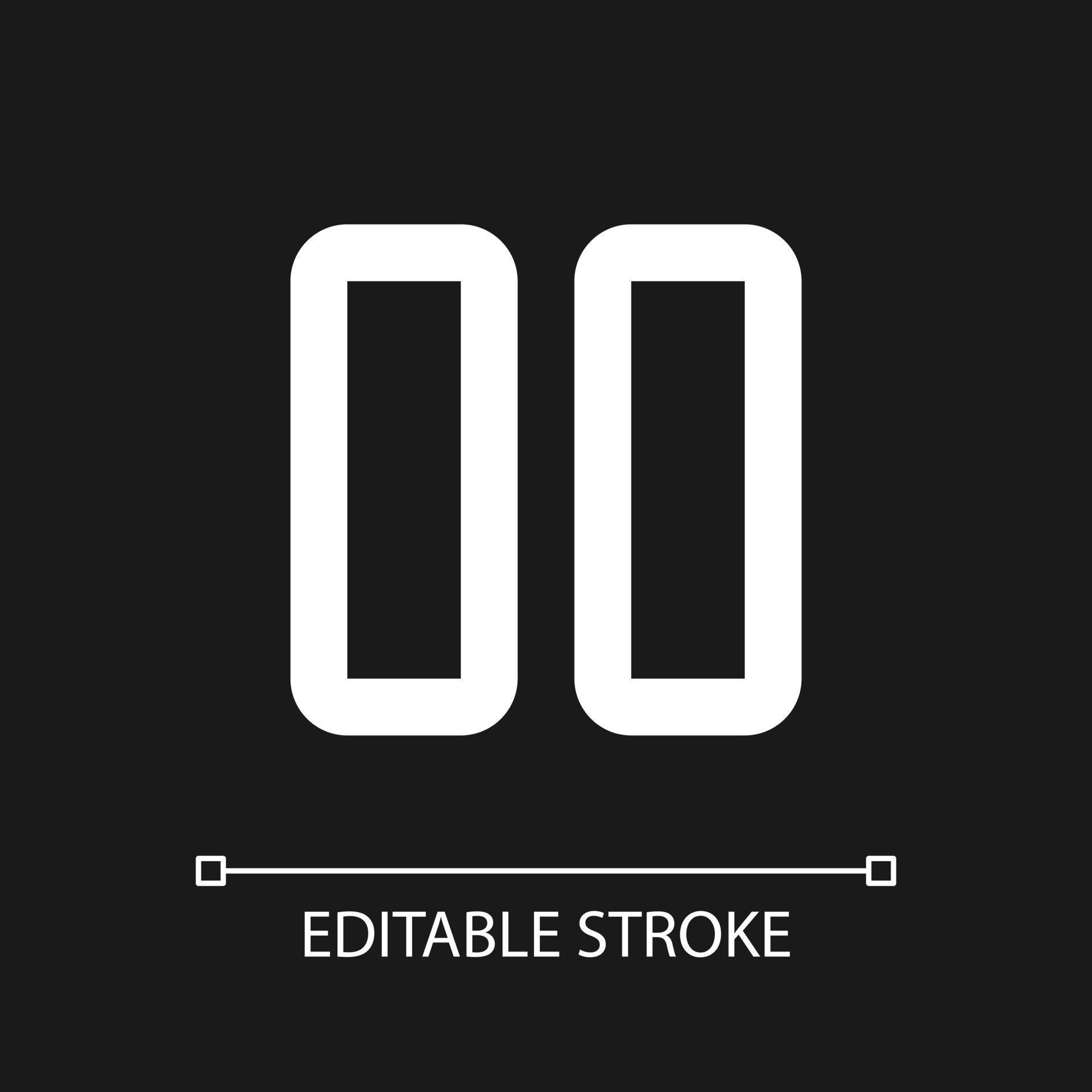 Pause button pixel perfect white linear ui icon for dark theme. Music player. Playing multimedia ...