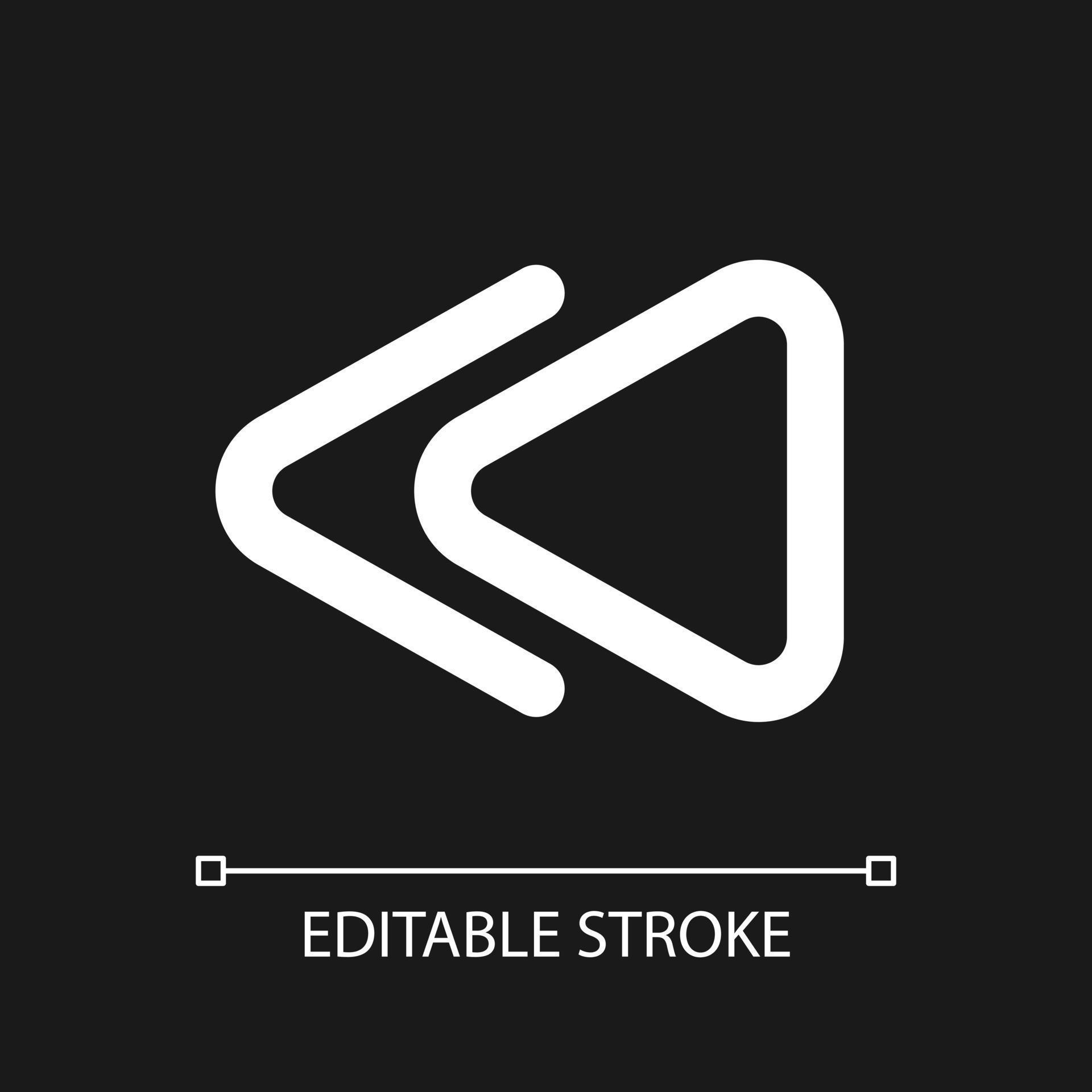 Fast reverse button pixel perfect white linear ui icon for dark theme. Music player. Play video ...