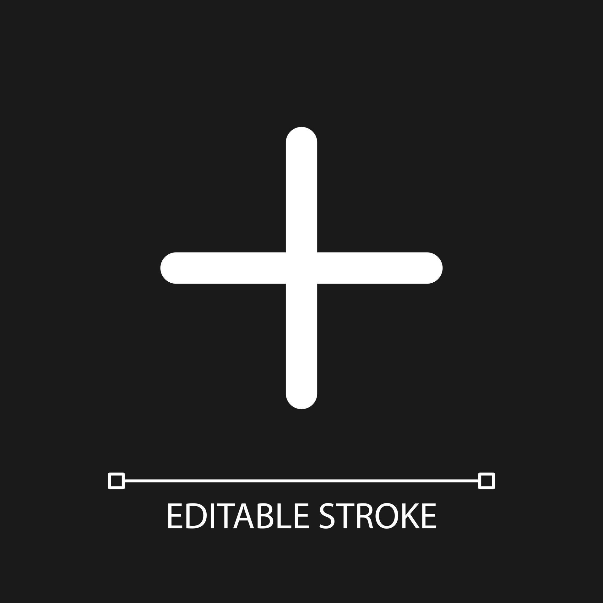 Plus pixel perfect white linear ui icon for dark theme. Expanding option. Interactive content ...