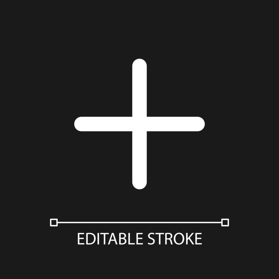 Plus pixel perfect white linear ui icon for dark theme. Expanding option. Interactive content ...