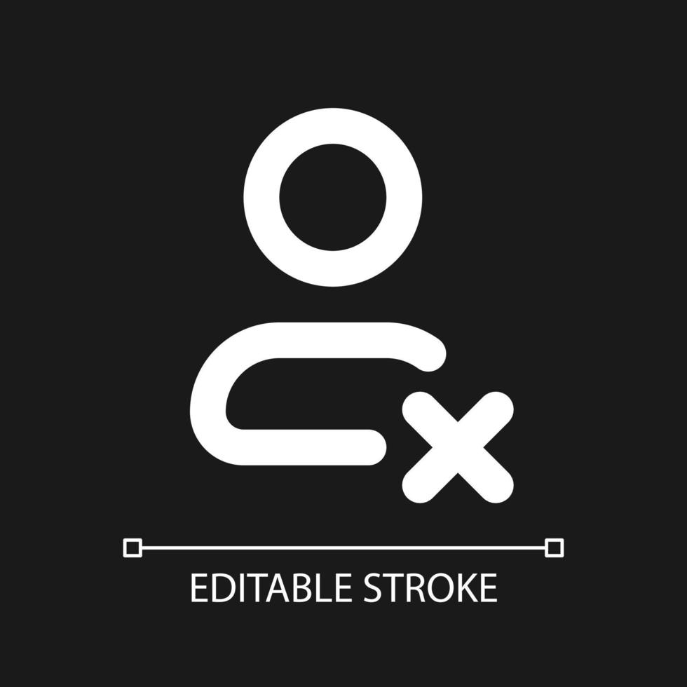 Delete contact pixel perfect white linear ui icon for dark theme. Remove account. Address book ...