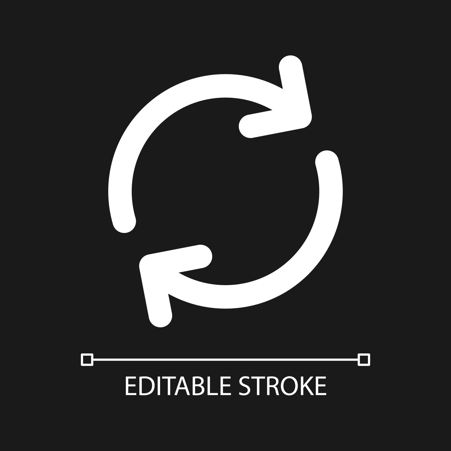 sincronización píxel Perfecto blanco lineal ui icono para oscuro tema. giratorio flechas ...