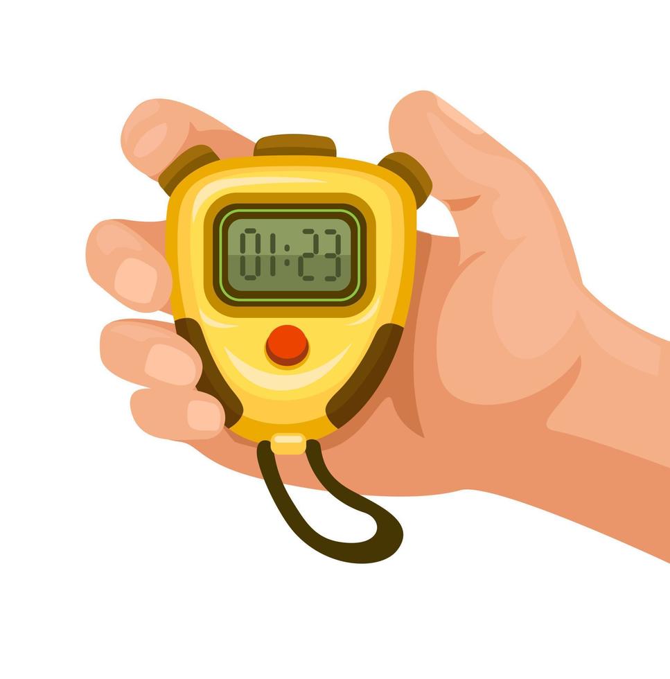 Hand holding Digital Stopwatch Symbol cartoon illustration vector ... Hand holding Digital Stopwatch Symbol cartoon illustration vector ...
