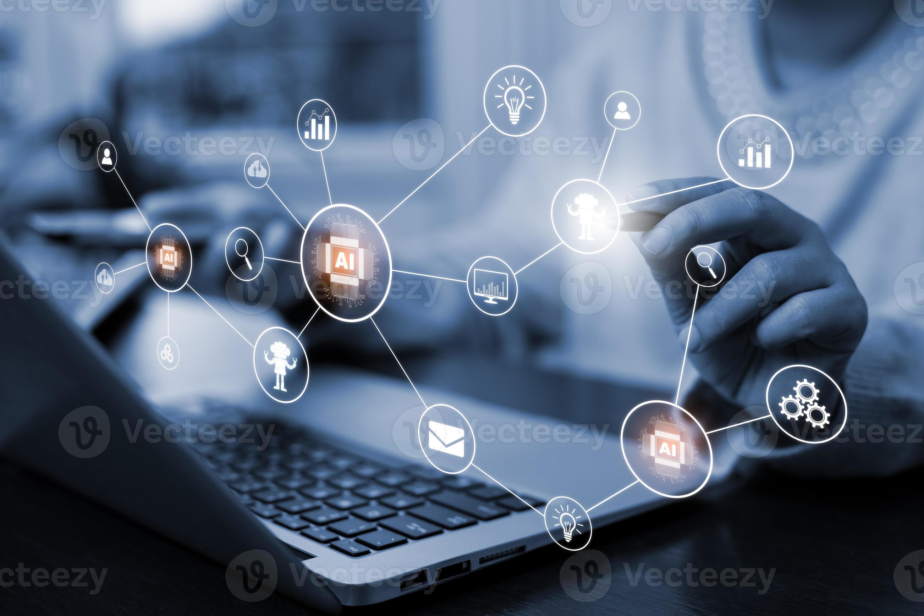 ai inteligencia artificial con concepto de tecnología de holograma, empresaria toque ai ...