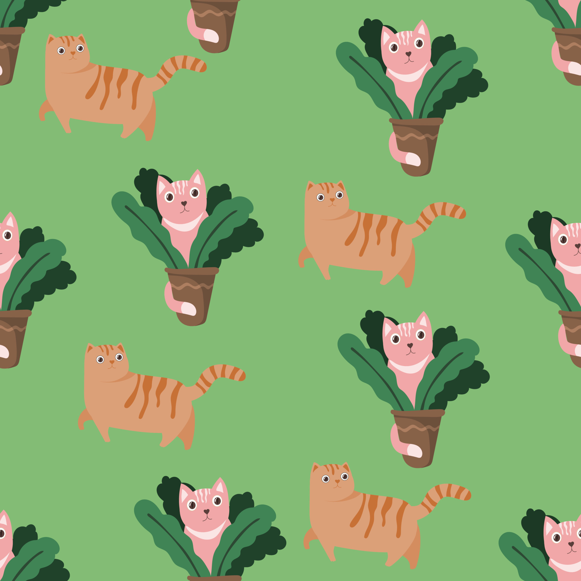Cute Cats Pattern On Green Background 22746034 Vector Art At Vecteezy
