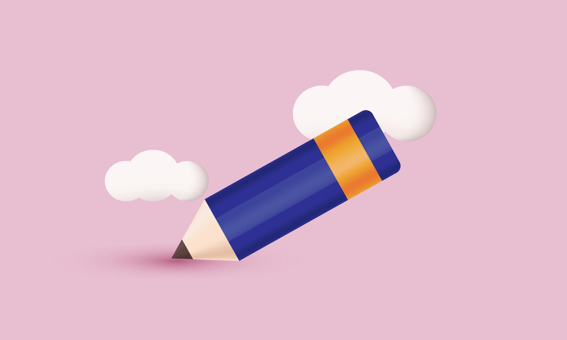 3d Realistic Cartoon Pencil Volumetric Wooden Icon Trendy Modern Style Object Symbols Isolated