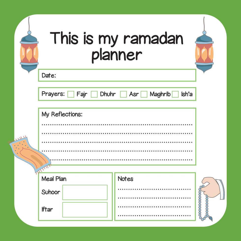 Ramadan planner for children. Islamic planner for kids. Cute worksheet. 22749132 Vector Art at ...