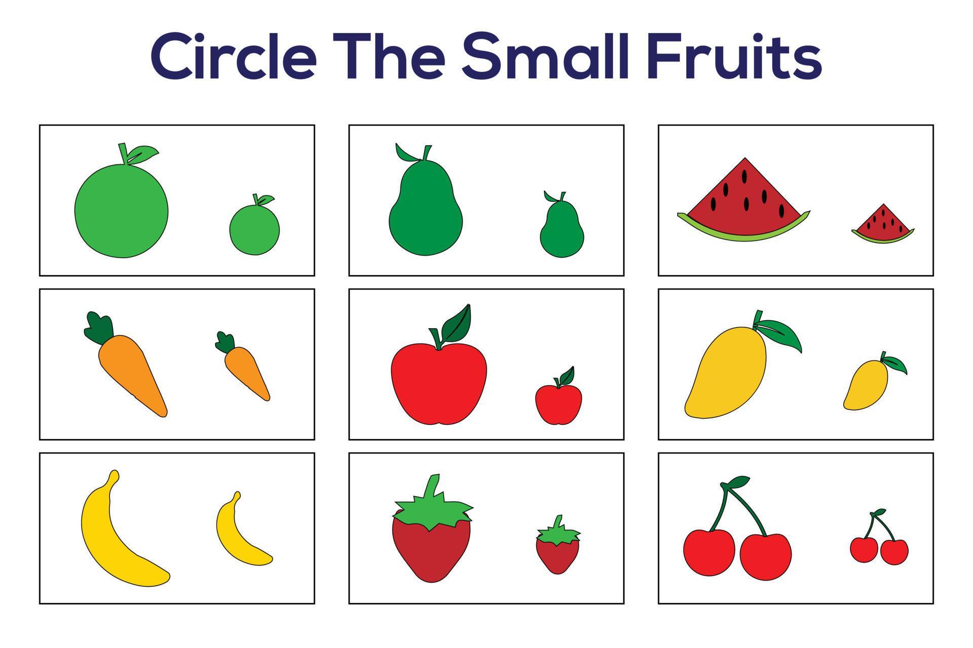 Circle the small fruits worksheets. A worksheet to know the smallest ...