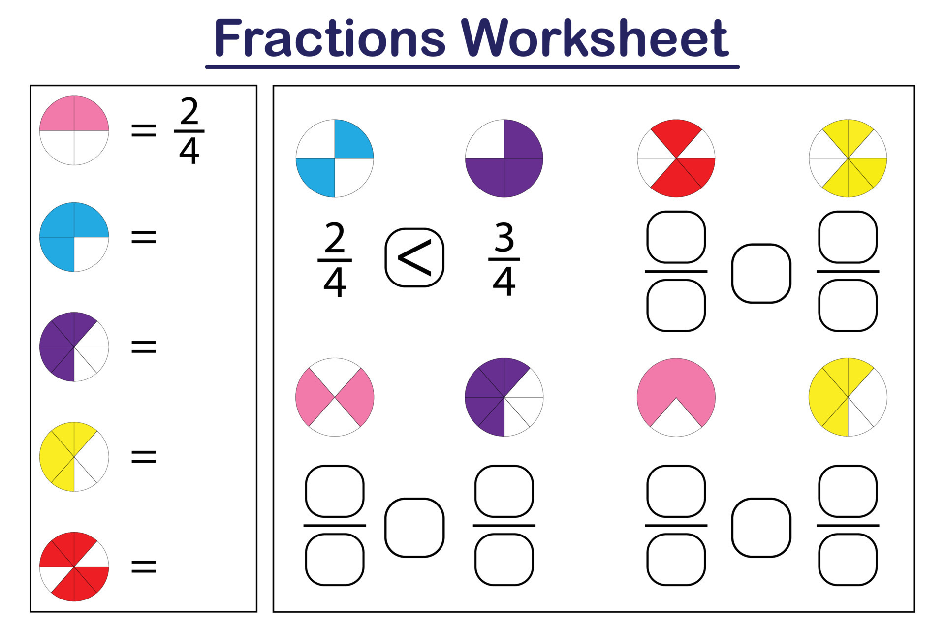 Fractions worksheet. Learn fraction mathematics worksheets in ... Fractions worksheet. Learn fraction mathematics worksheets in ...