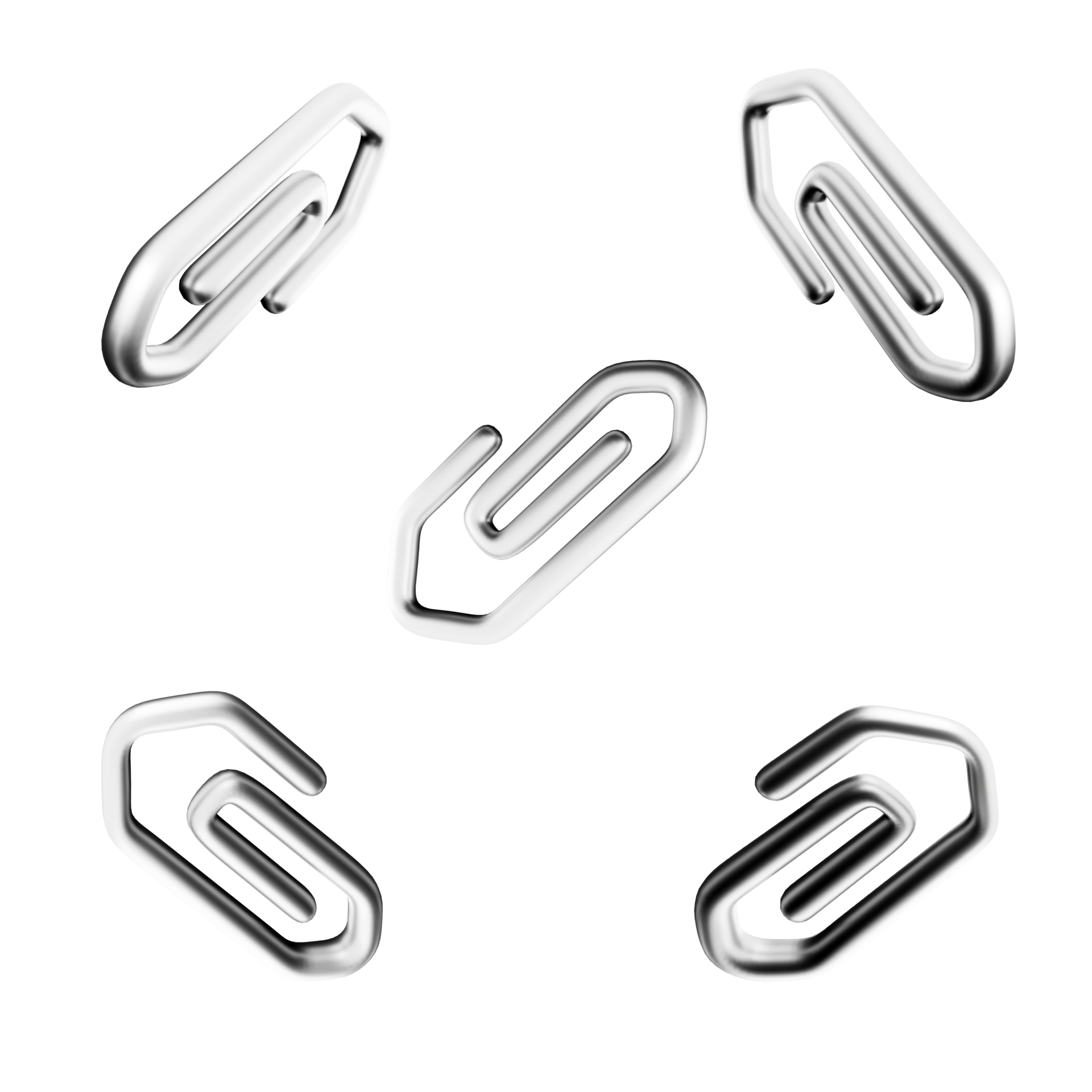 3d rendering paper clip icon set. 3d render Metal fixture, clip for fastening papers different ...