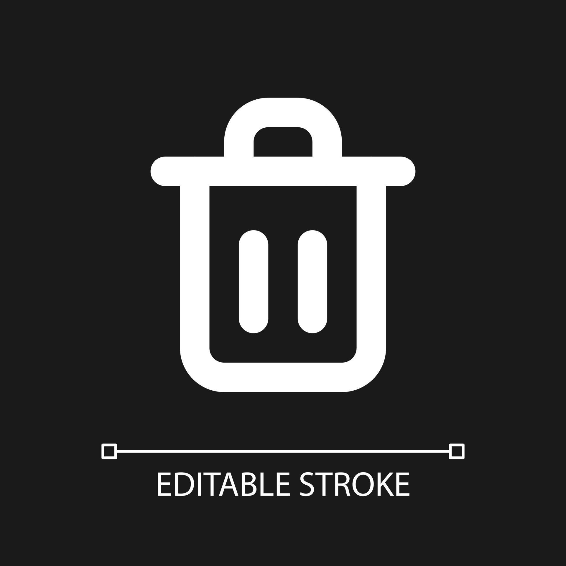 Trash can pixel perfect white linear ui icon for dark theme. Delete button. Recycle bin. Vector ...