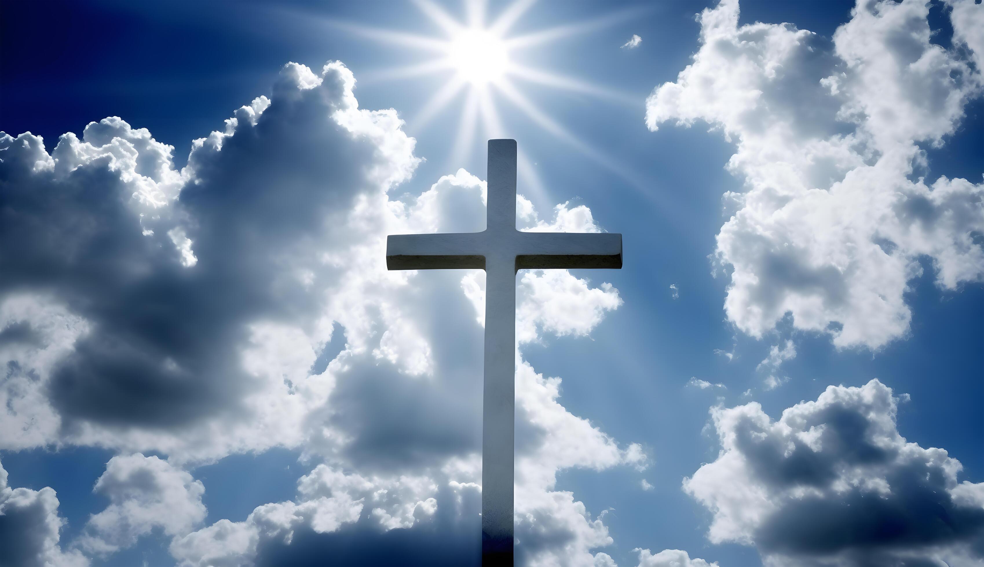 Christian cross shining in sky, created using Technology 22752726 Stock Photo at Vecteezy