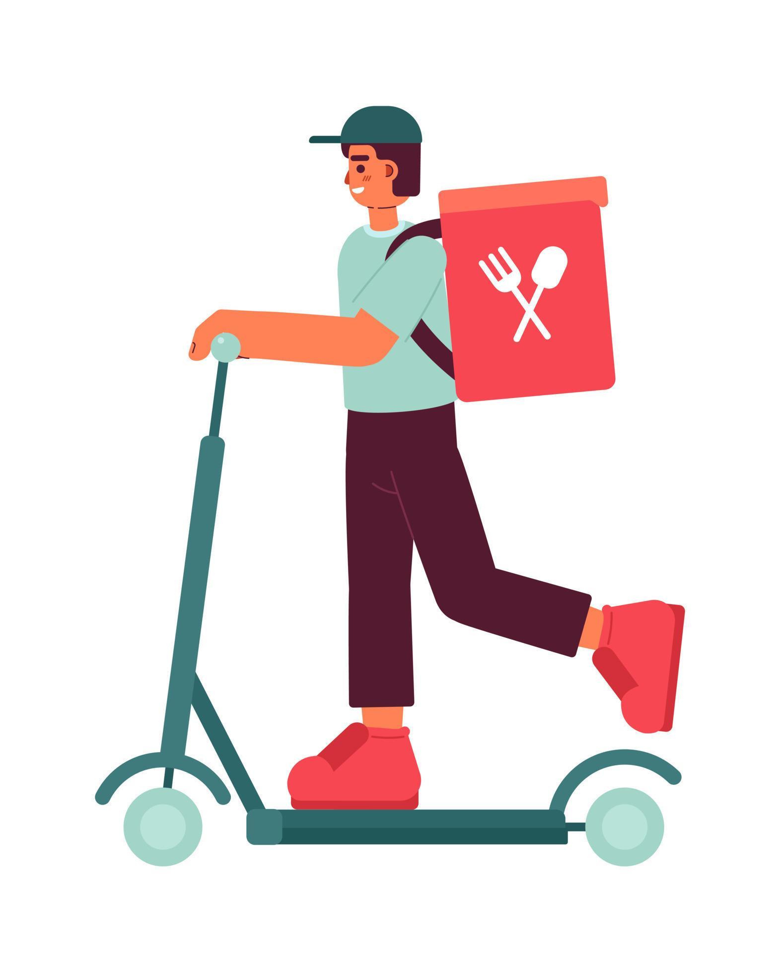 Express food delivery service worker on e scooter semi flat colorful vector character. Editable ...