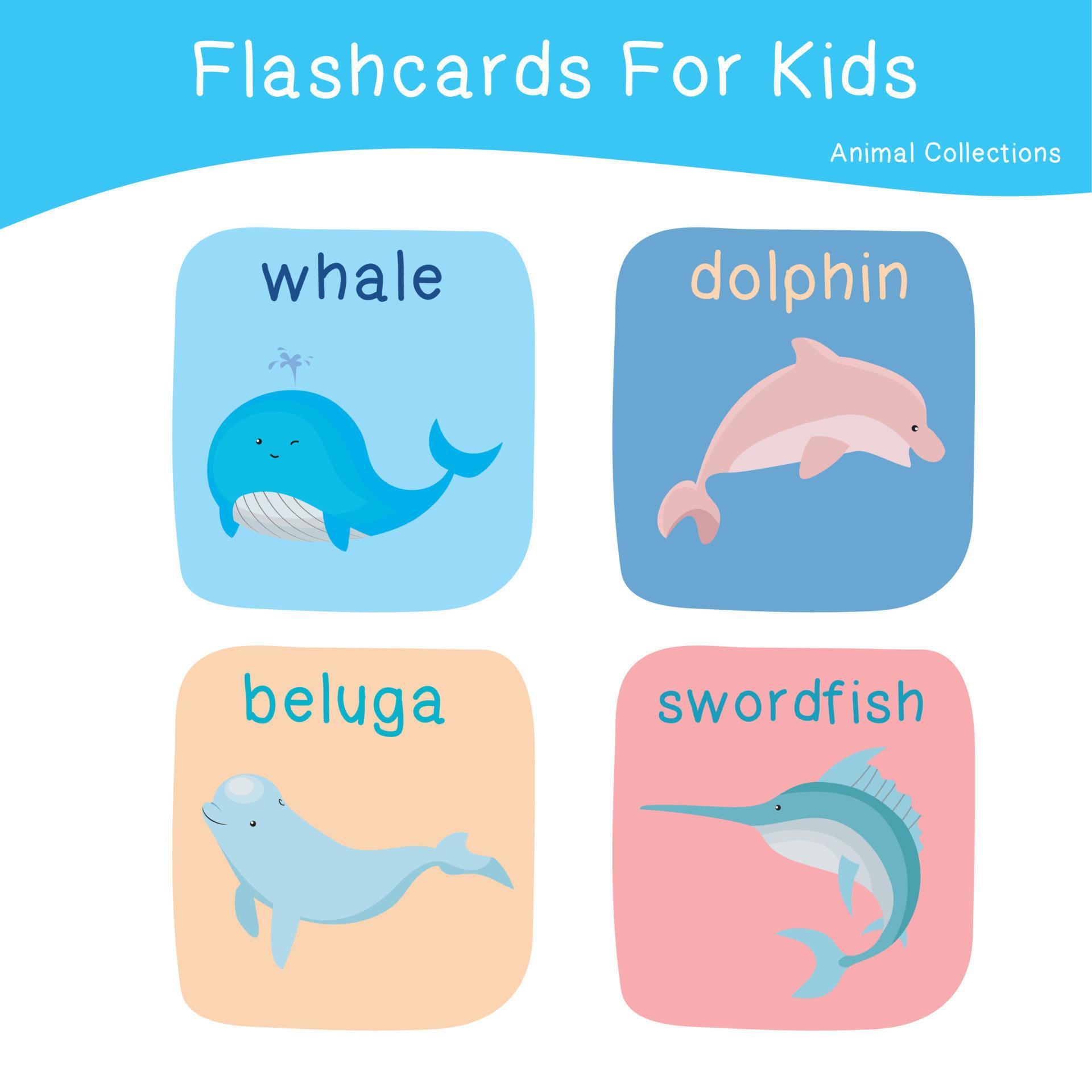 Cute animal flashcards collection. English name with cartoon animals ...