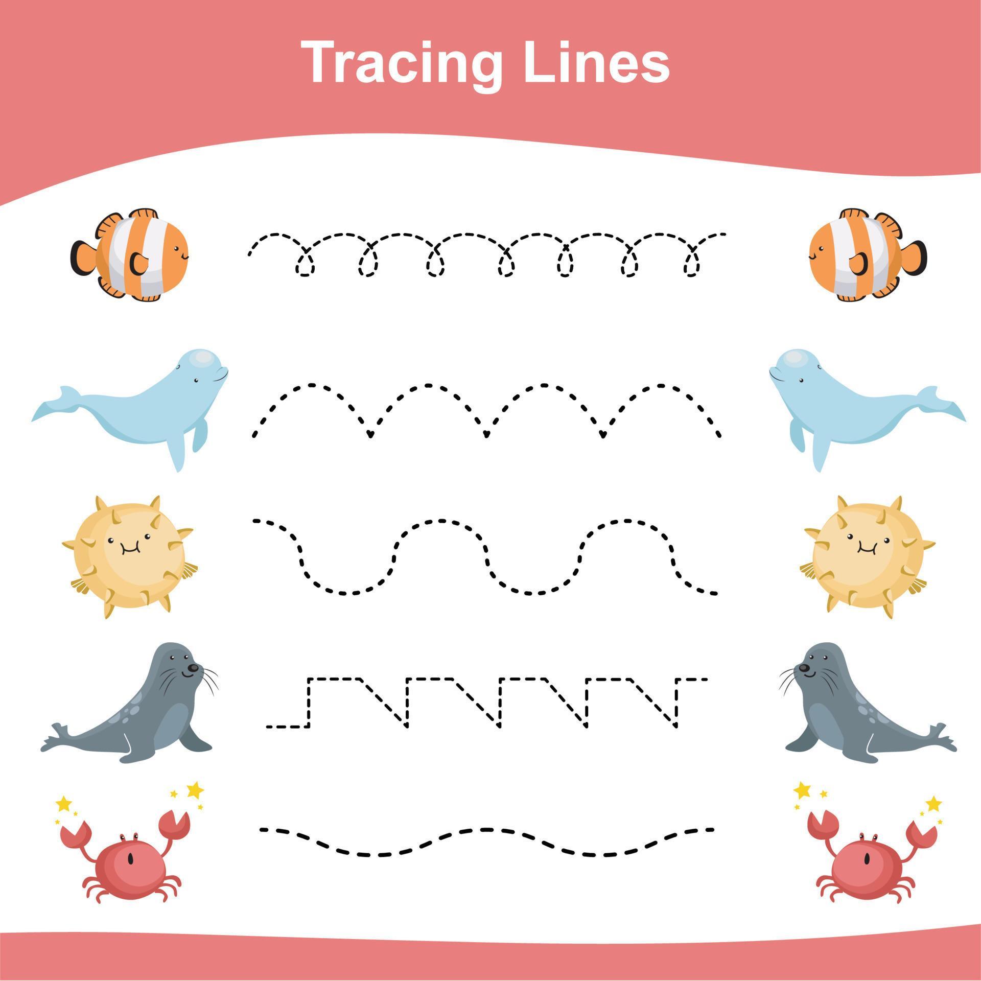 Tracing Lines Game Animals Edition. Educational worksheet. Worksheet ...