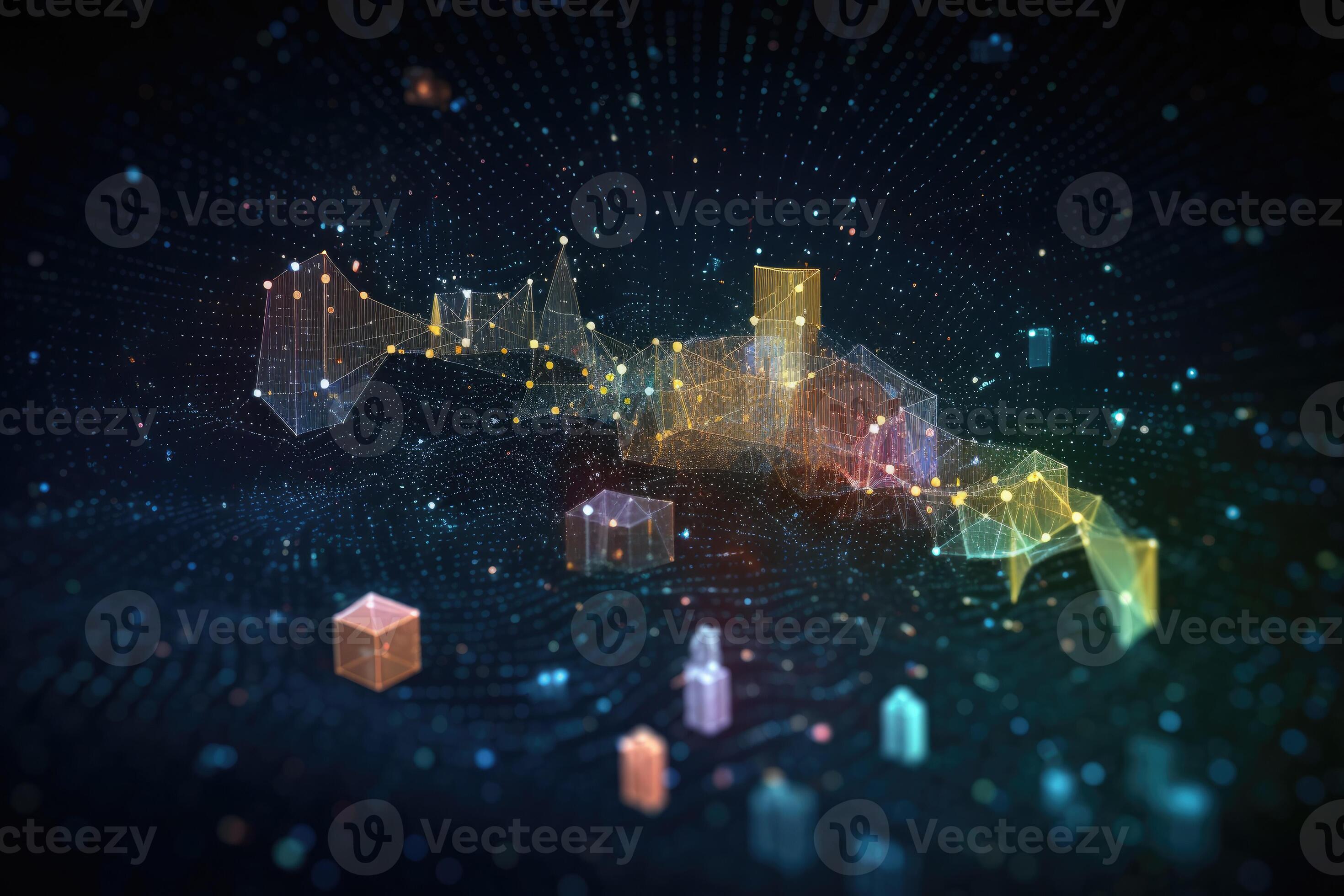 Digital graphs, glowing lines and diagram on screen. Big data analytics ...