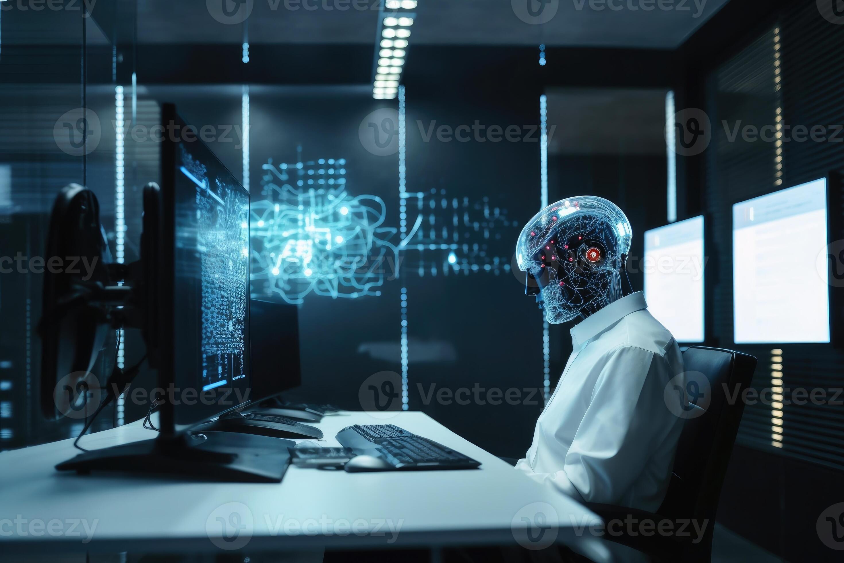 An office worker using artificial intelligence created with technology ...