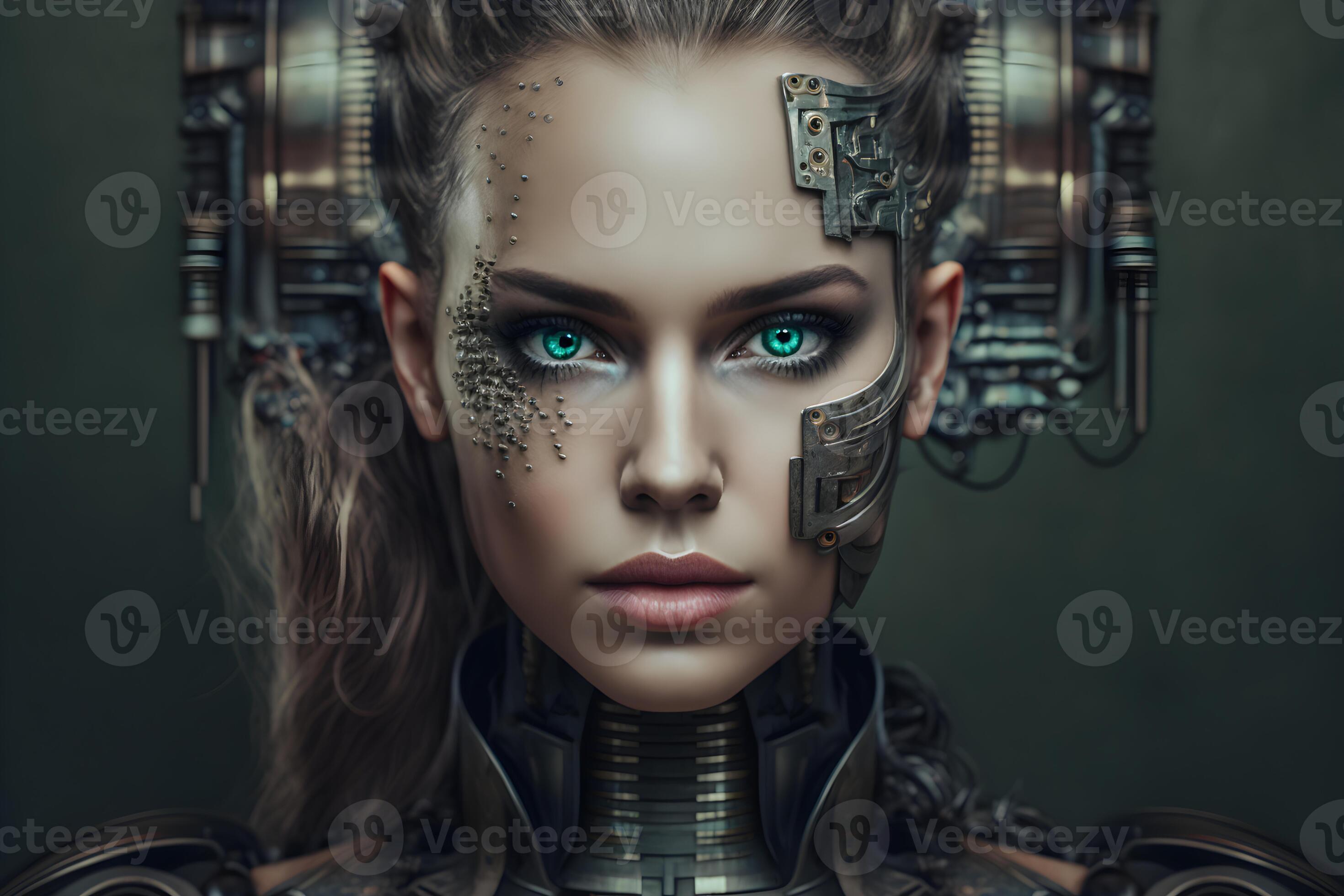 Closeup portrait of cybernetic artificial woman android robot 22769988 Stock Photo at Vecteezy