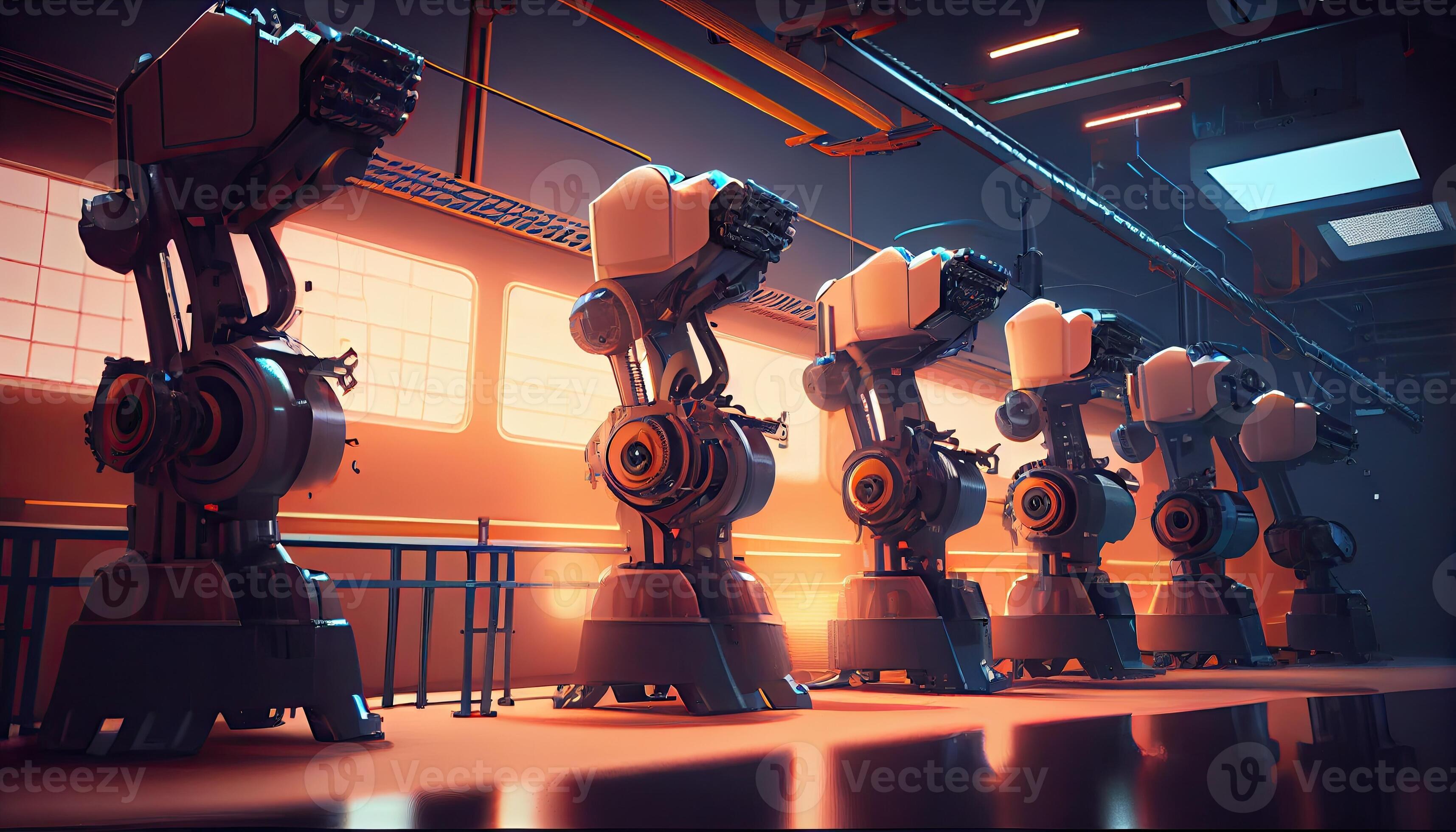 Automated robotics futuristic electric robot factory production line. Generate Ai. 22772052 ...