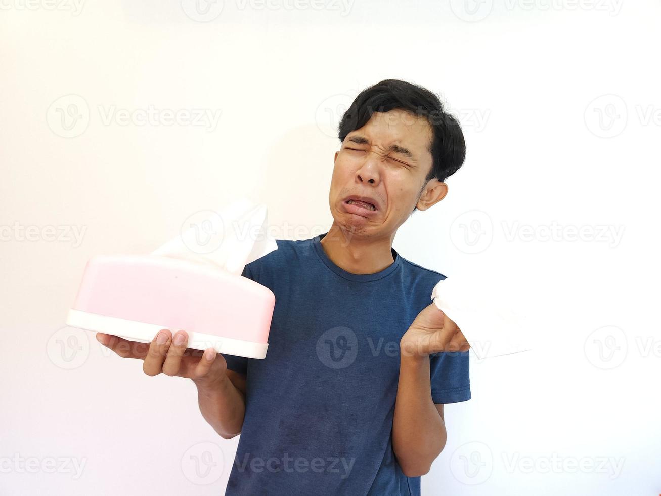 Crying Face Of Asian Man With Hand Holding Tissue Isolated On White Background 22775791 Stock