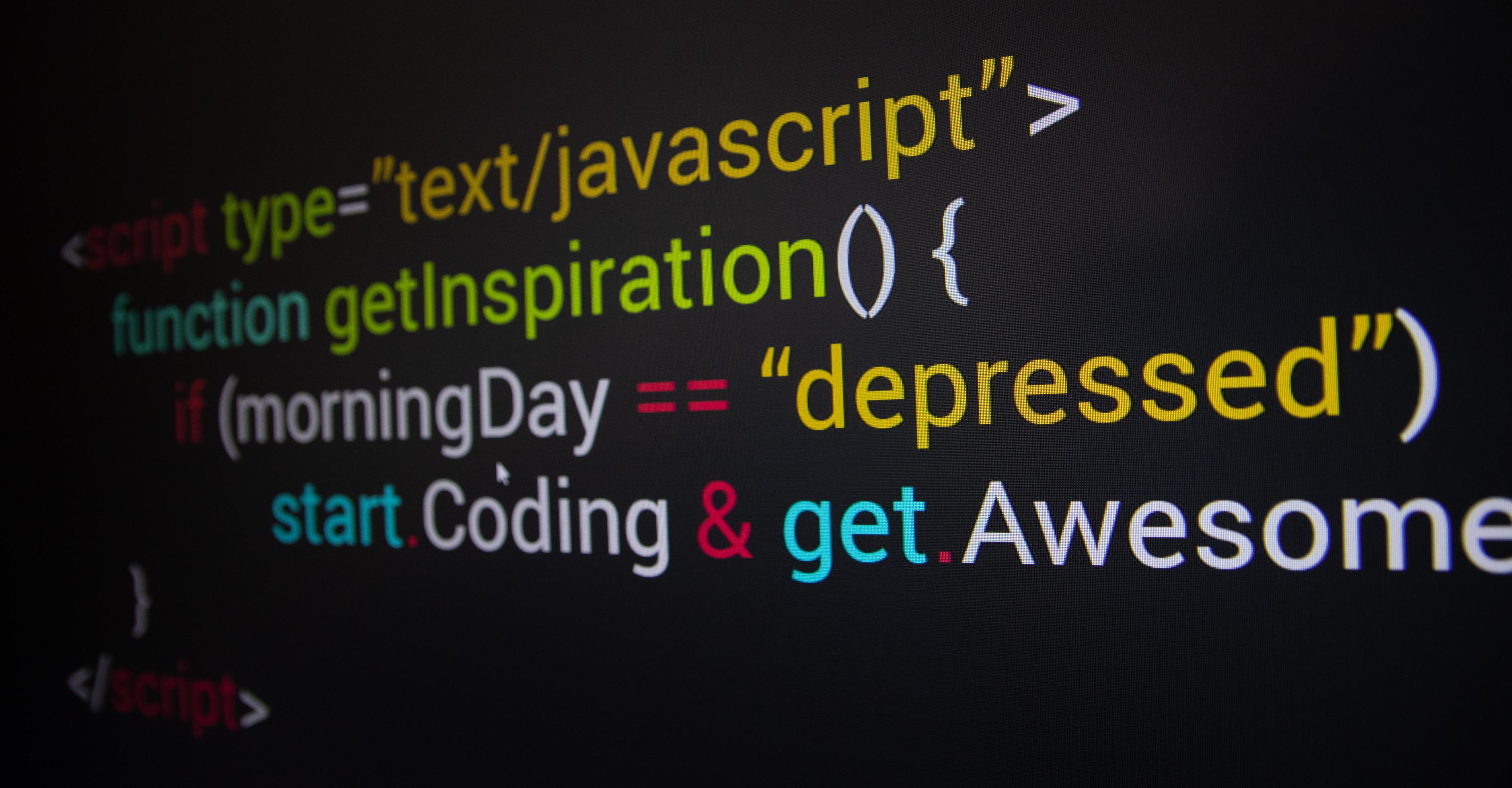 Computer program code on a black background. Close-up. High quality ...