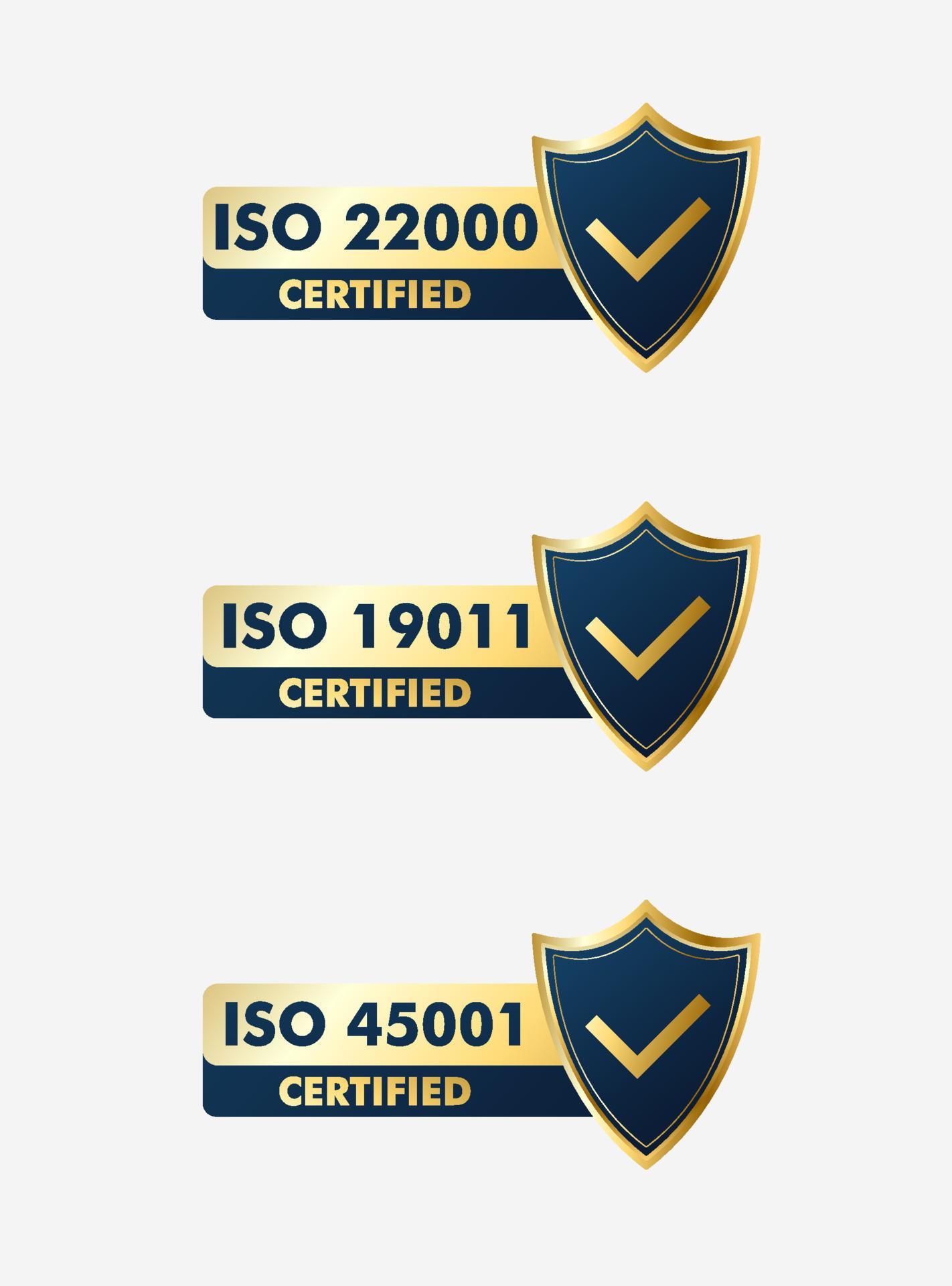 Set of ISO Certification stamp and labels quality management system, ISO 9001, ISO 22000, ISO ...