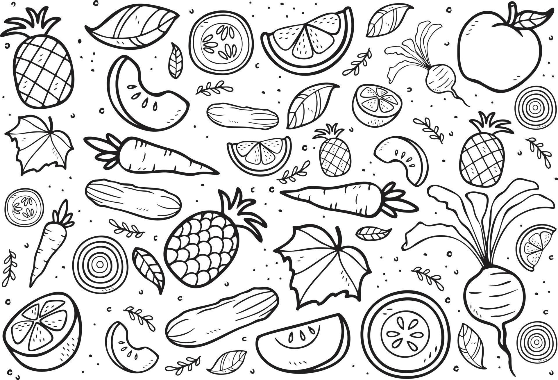 Fresh Fruits and Vegetables Doodle 22778656 Vector Art at Vecteezy