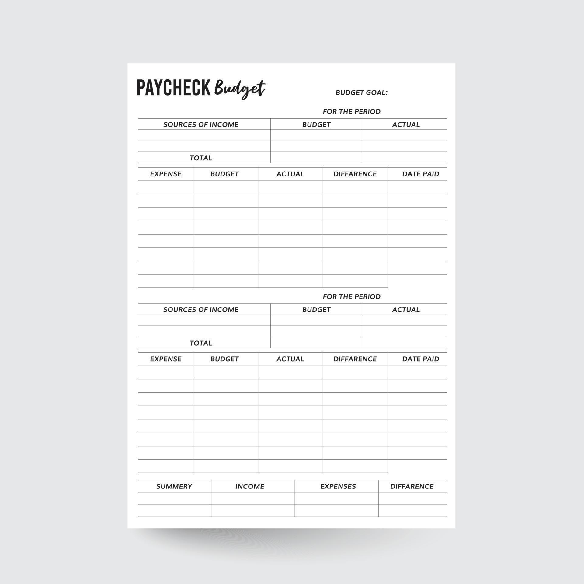 Paycheck Budgeting Worksheet,Paycheck Budget,Paycheck Tracker,Paycheck ...