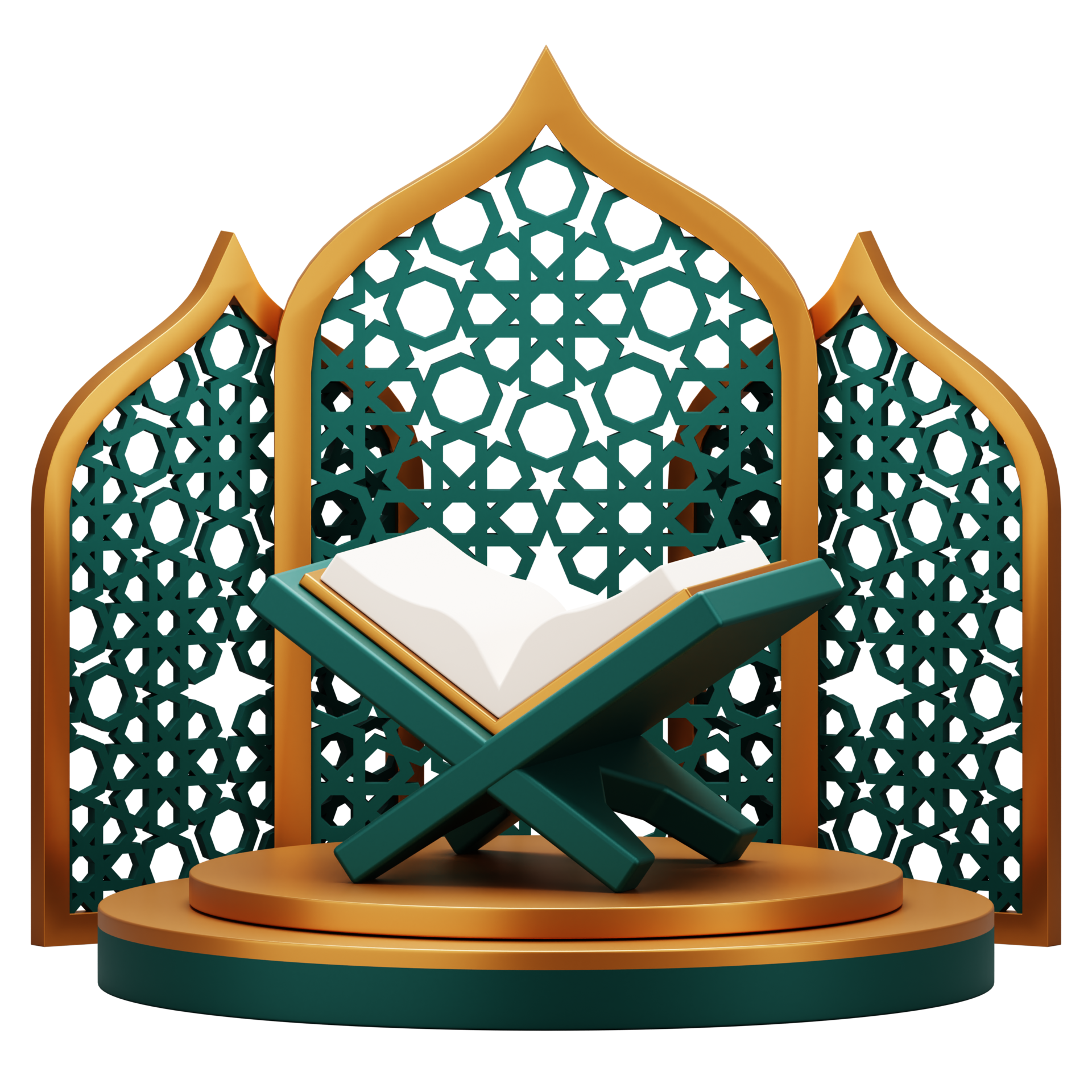 3d render of holy quran on podium display. Suitable for ramadan mubarak or islamic illustration ...