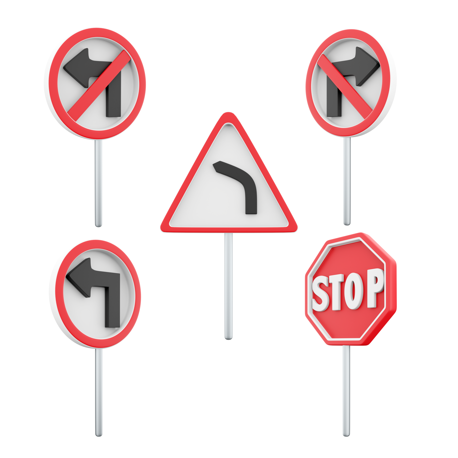 3d Rendering Right Turn Prohibited Dangerous Left Turn Movement Without Stopping Is Prohibited