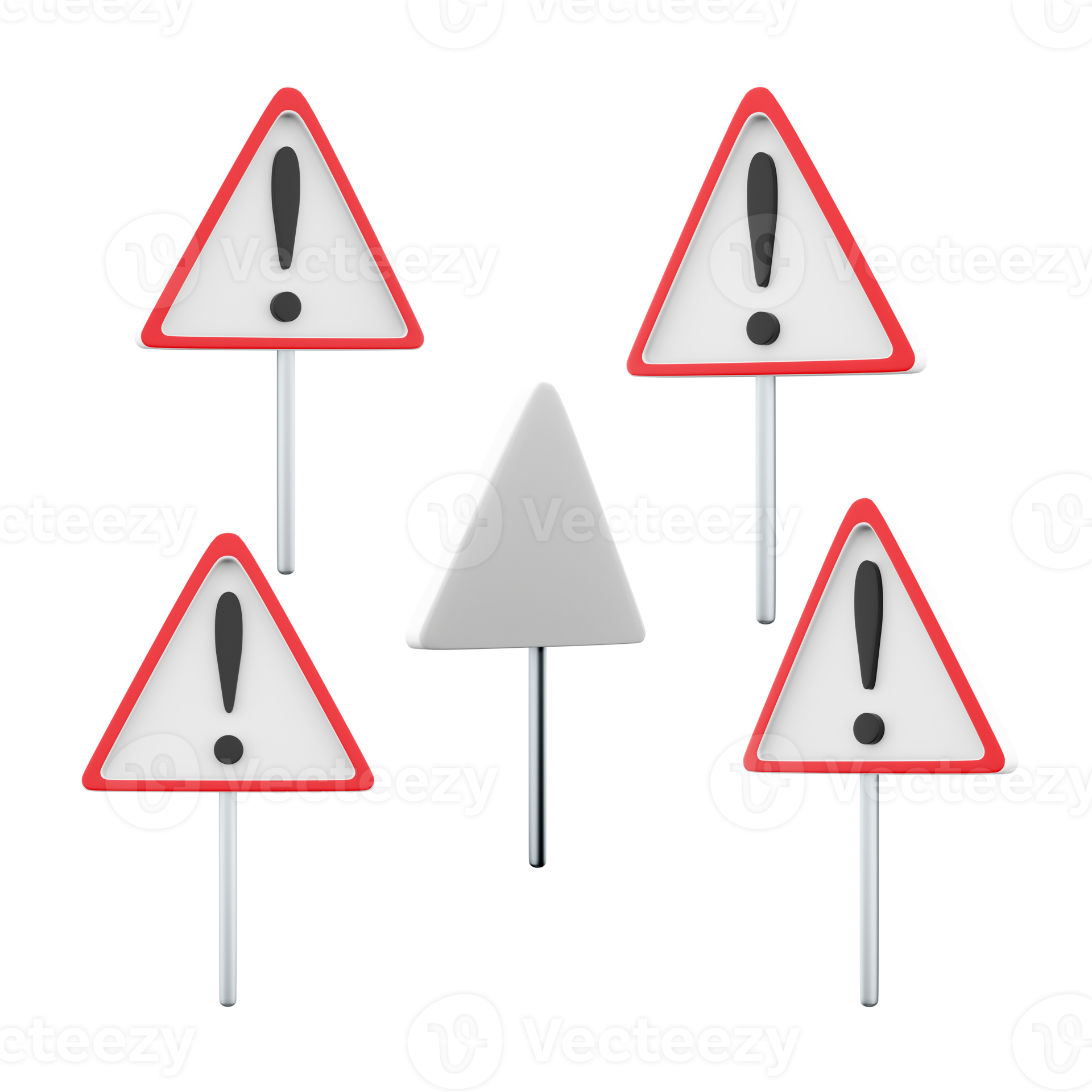 3d rendering Other hazards road sign different positions icon set. 3d render road sign concept ...