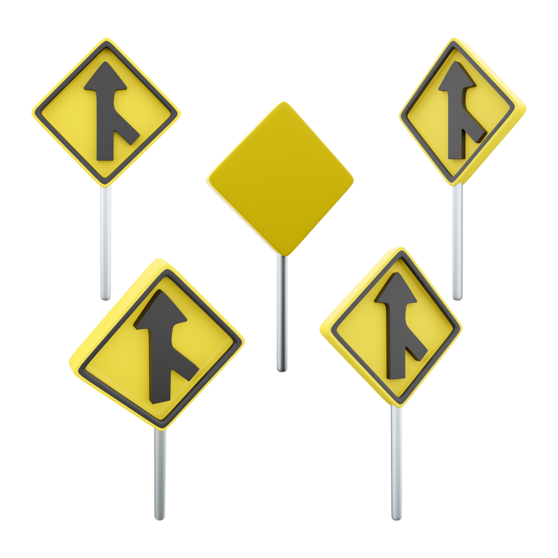 3d rendering Minor road junction road sign different positions icon set. 3d render road sign ...