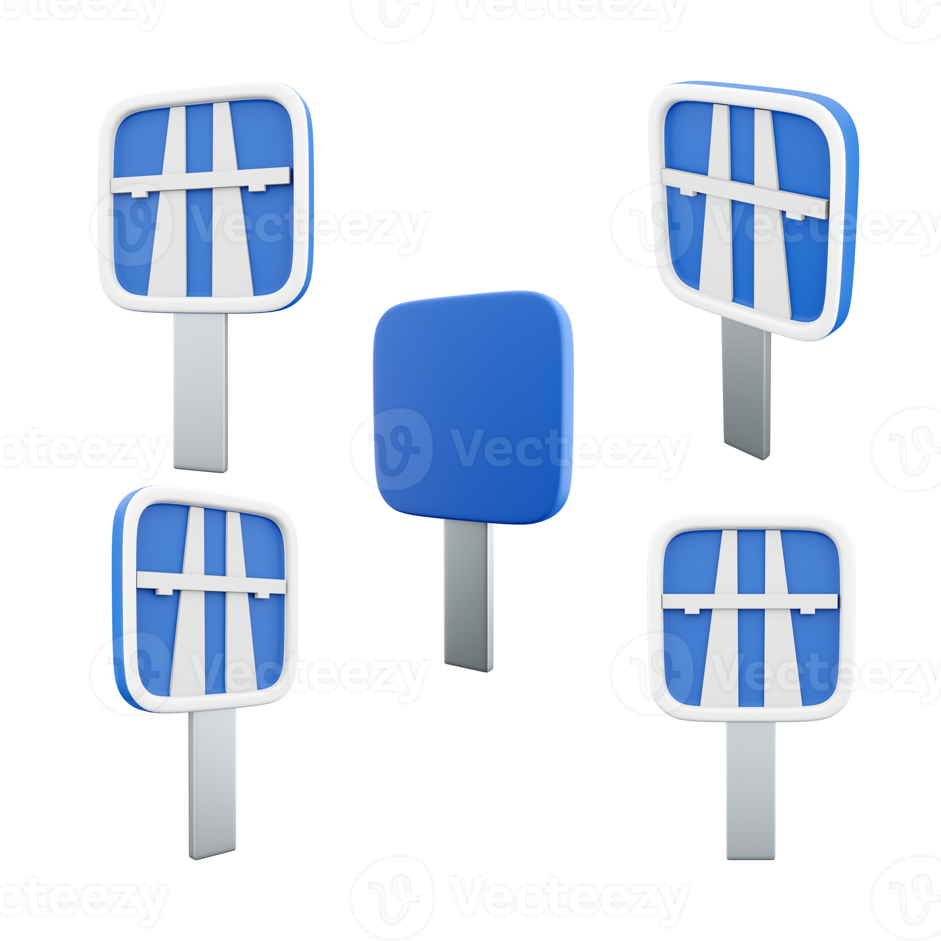 3d rendering motorway road sign different positions icon set. 3d render road sign conception ...