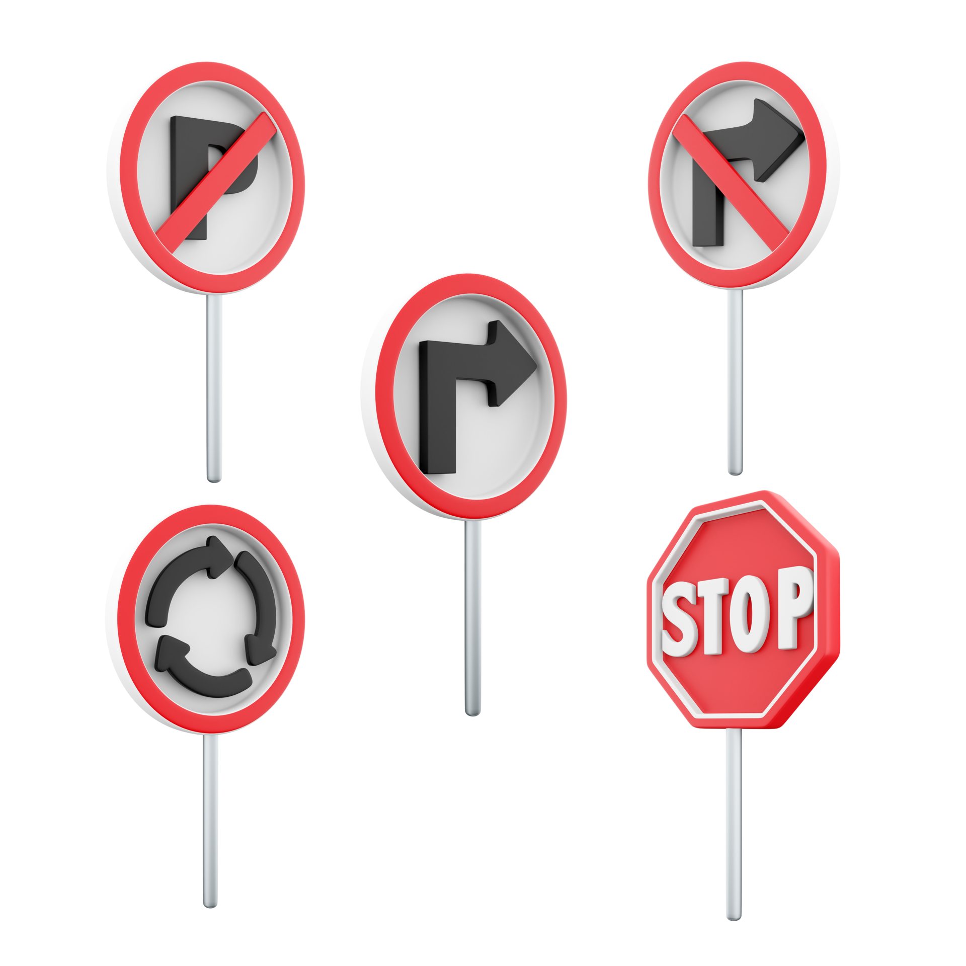 3d rendering paking ban, right turn prohibited, roundabout, Movement ... 3d rendering paking ban, right turn prohibited, roundabout, Movement ...
