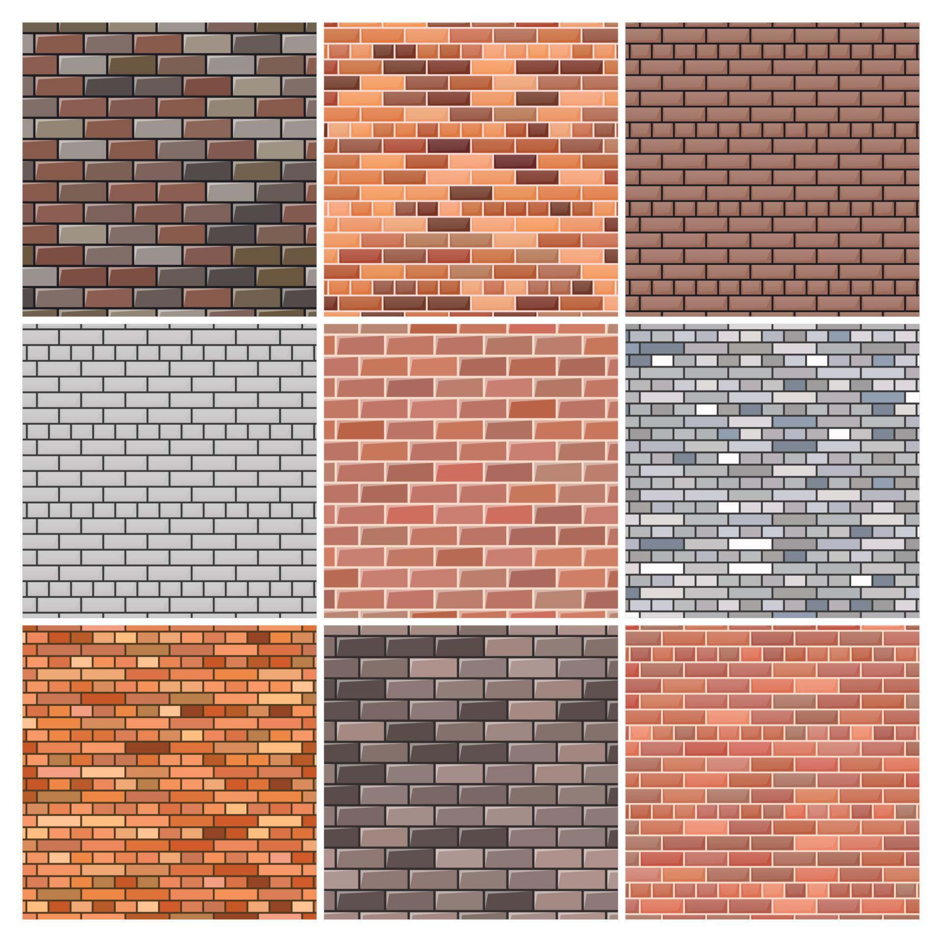 Brick wall. Set of nine red and grey brick wall backgrounds. Vector ...