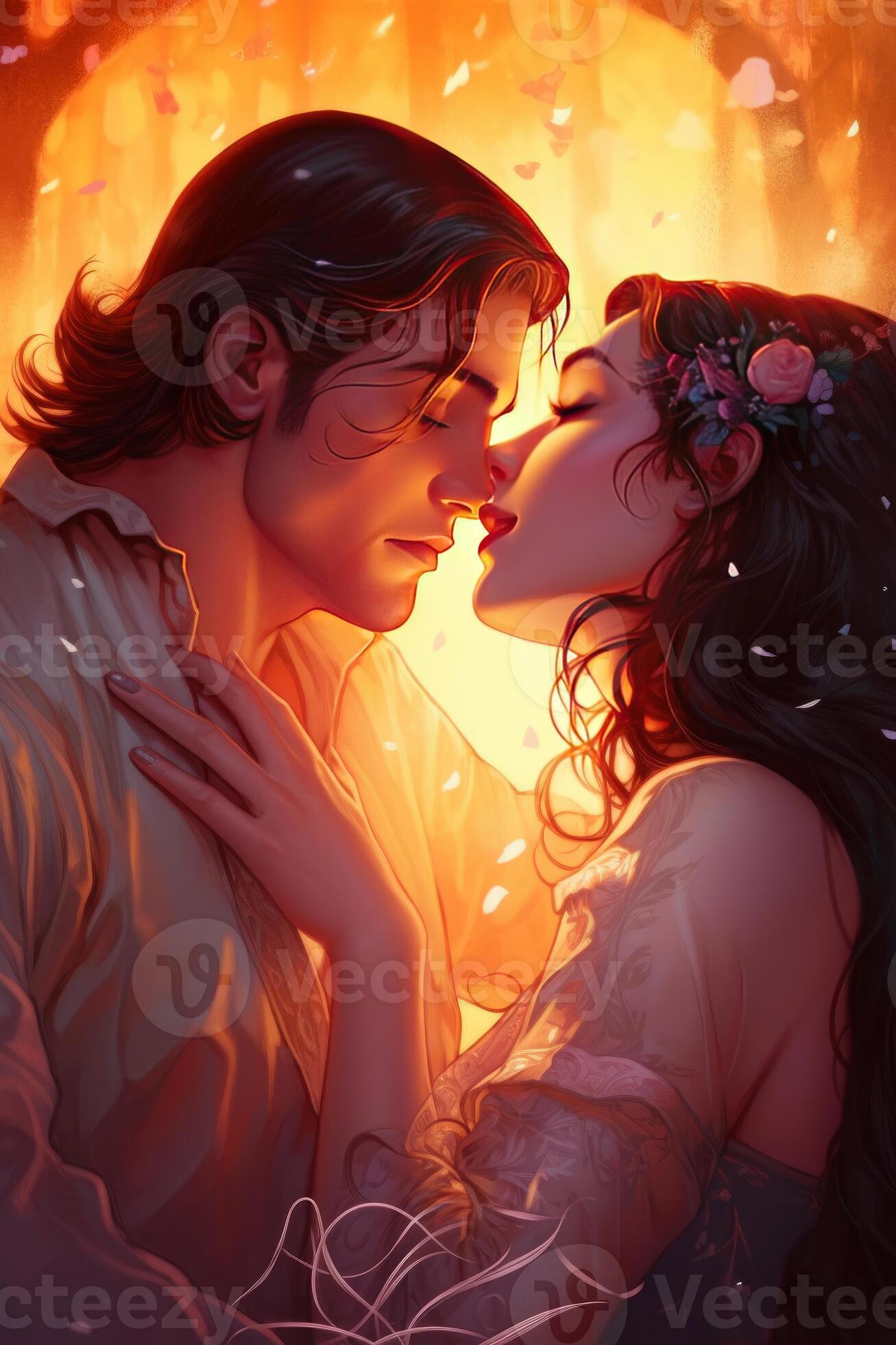 Fantasy illustration a young man kissing a young woman 22798966 Stock Photo at Vecteezy