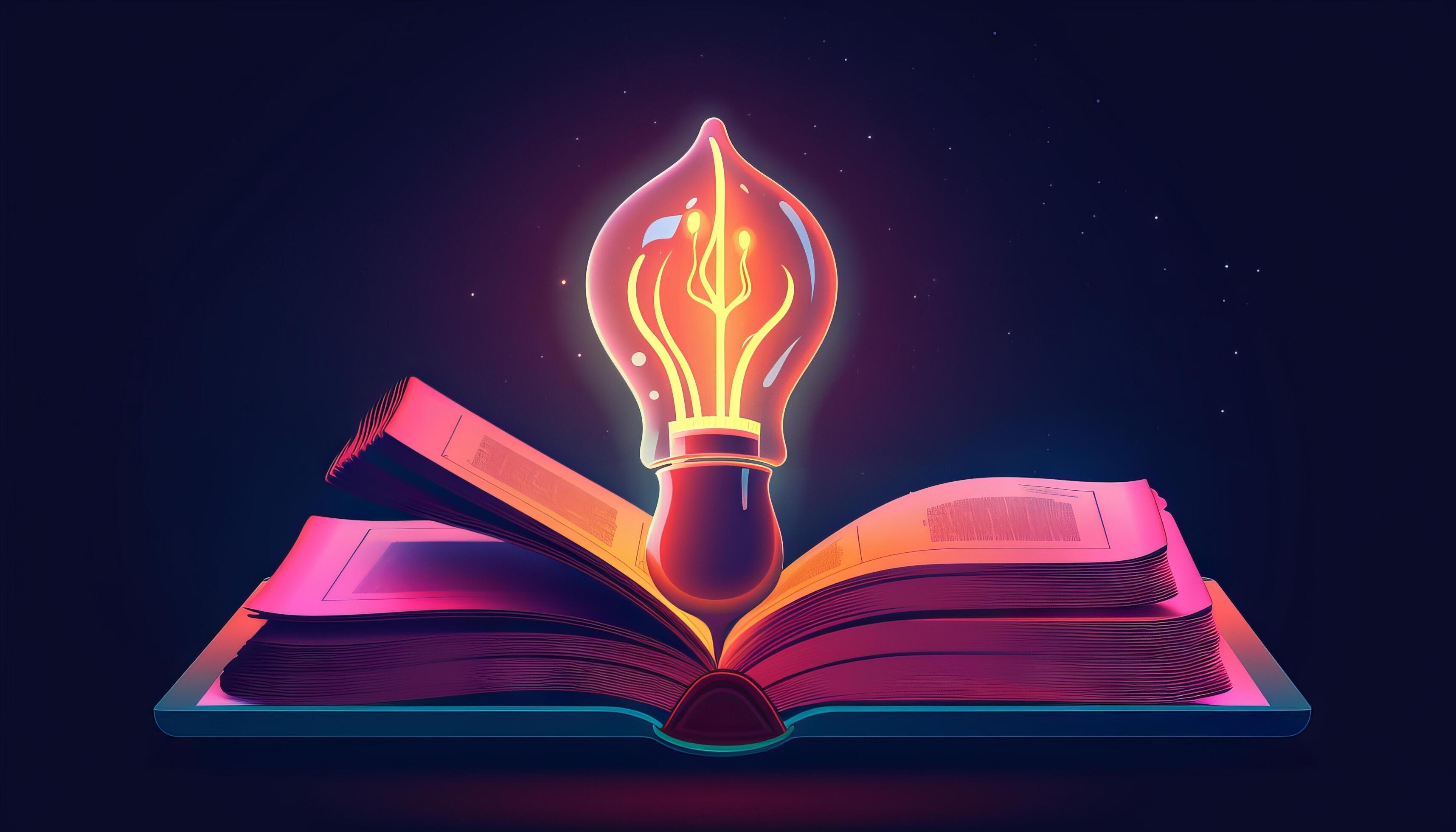 book and lightbulb icon glowing together, symbolizing the enlightening and transformative ...