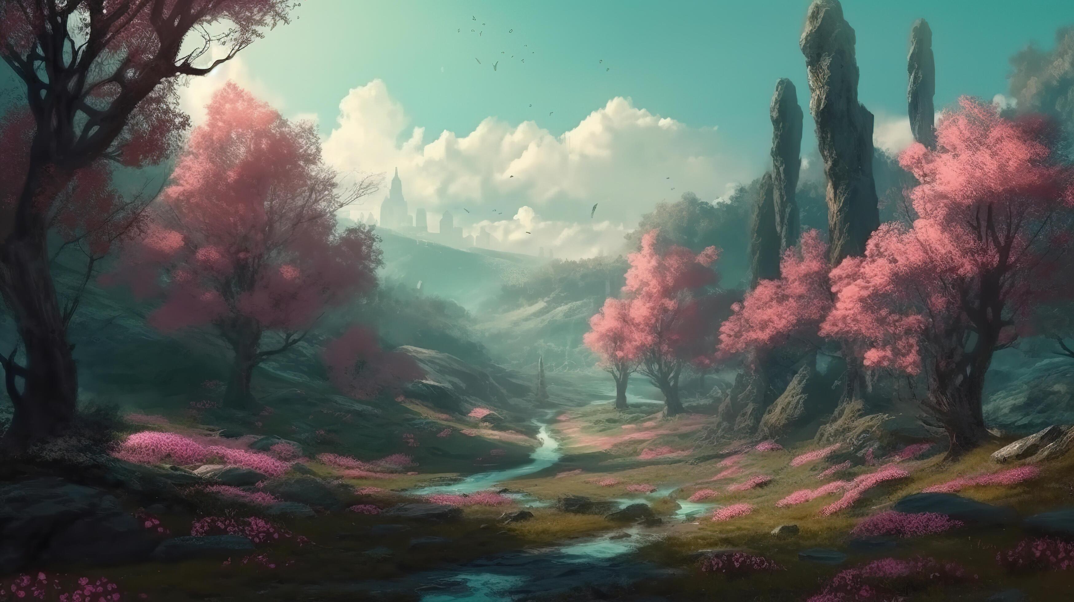 Spring Fantasy Backdrop Concept Art Realistic Illustration Background ...