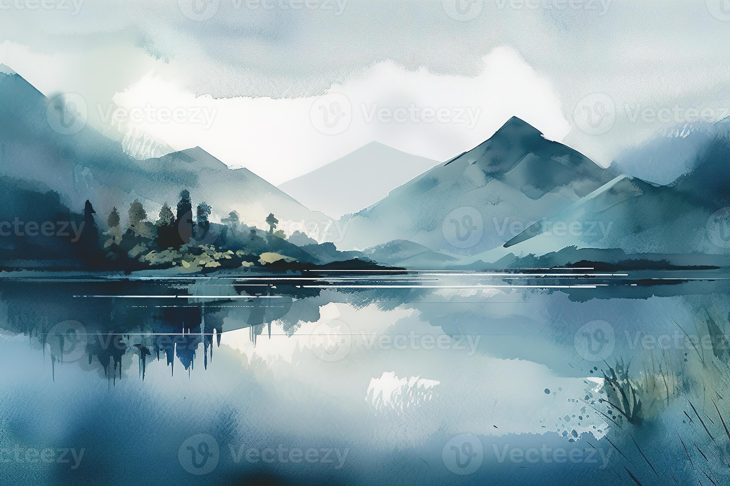 A Peaceful and Serene Landscape Painting Art Illustration Background ...