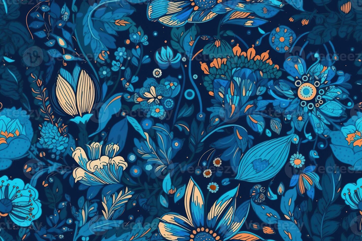 Vibrant Blue Flowers Illustration Seamless Pattern with 22807118 Stock ...