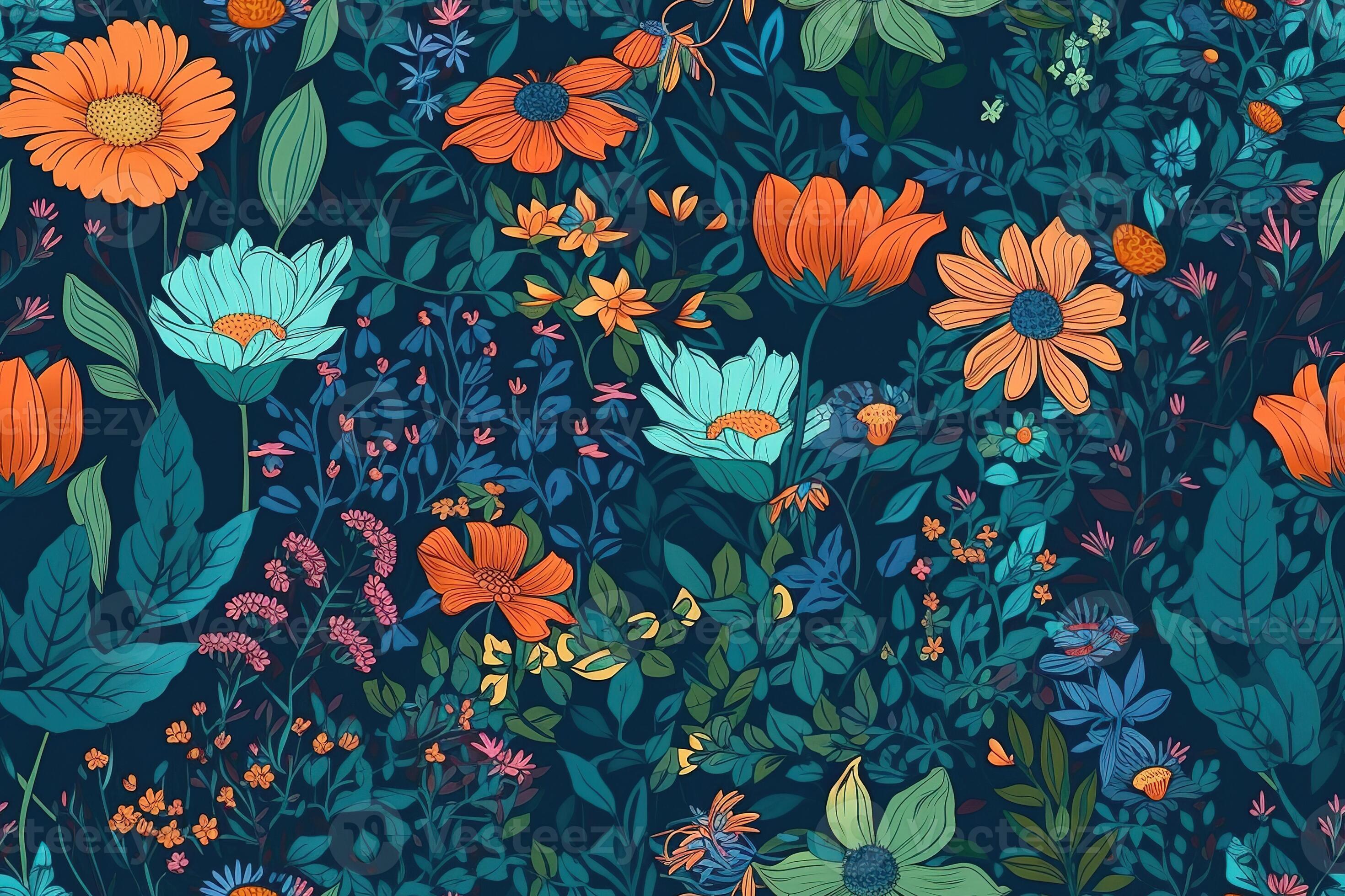 Vibrant Blue Flowers Illustration Seamless Pattern with 22807122 Stock ...